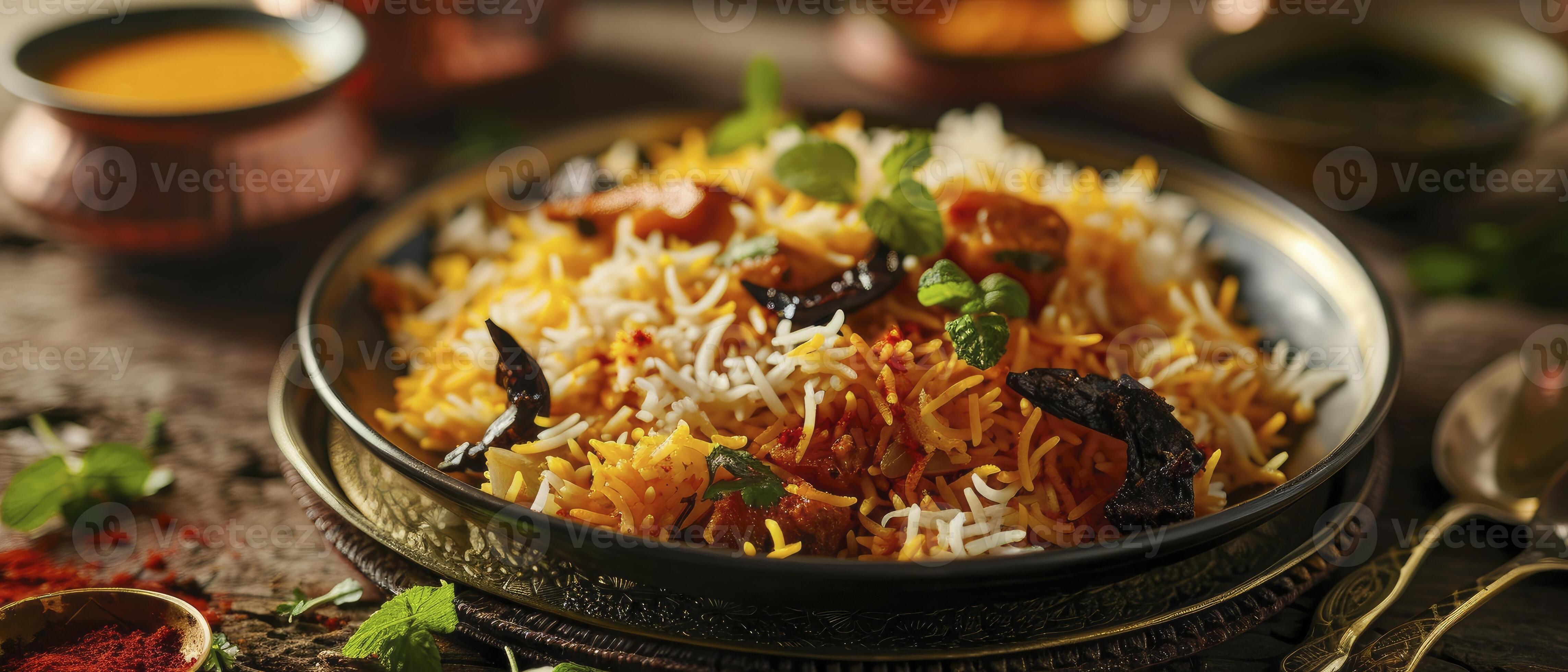 AI generated featuring a delicious huge plate of biryani, with royal ...