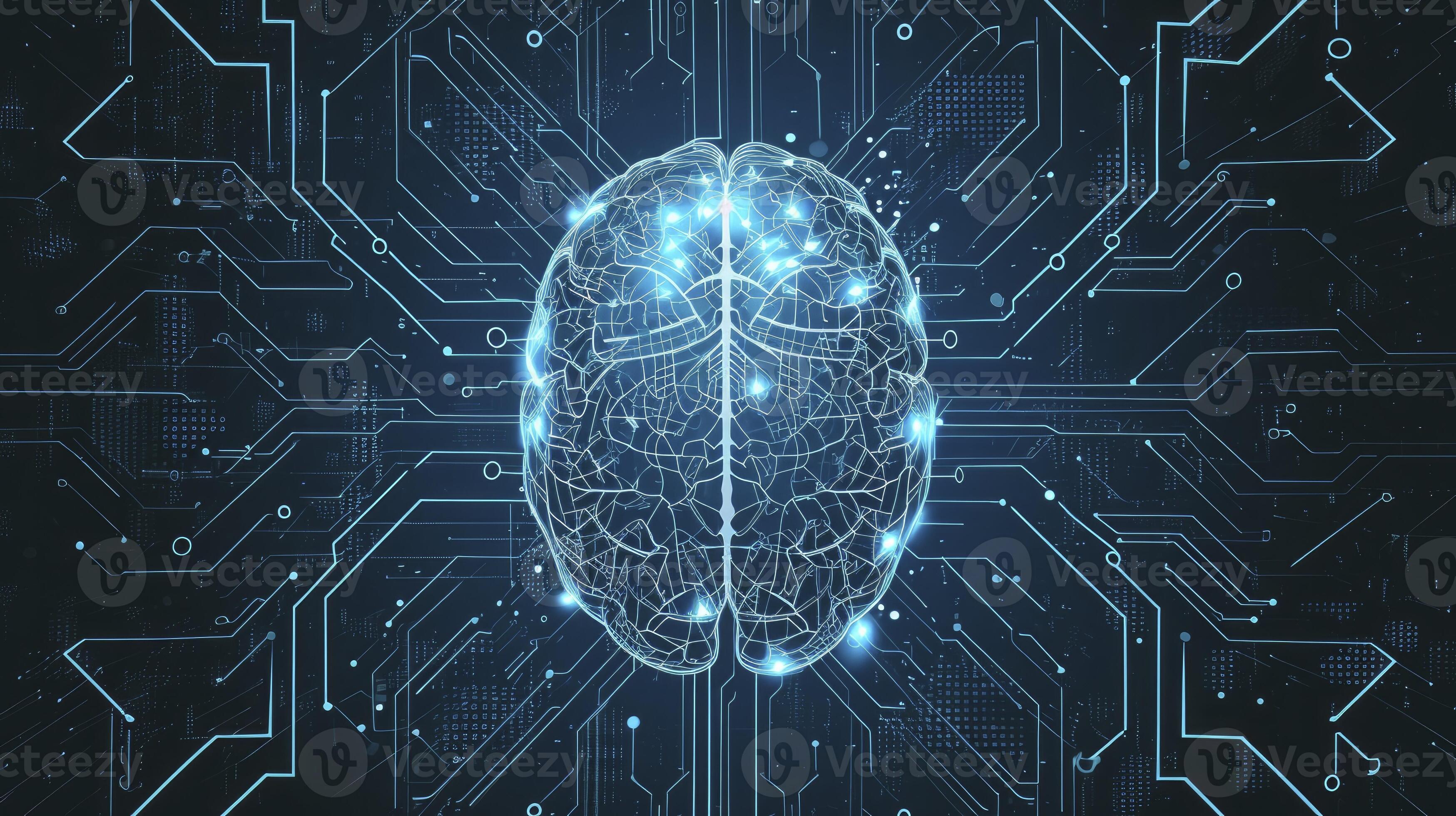AI generated Futuristic Illustration of Artificial Intelligence Brain Concept with Digital ...