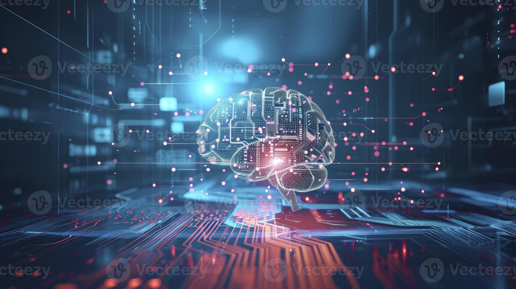 AI generated Futuristic Illustration of Artificial Intelligence Brain Concept with Digital ...