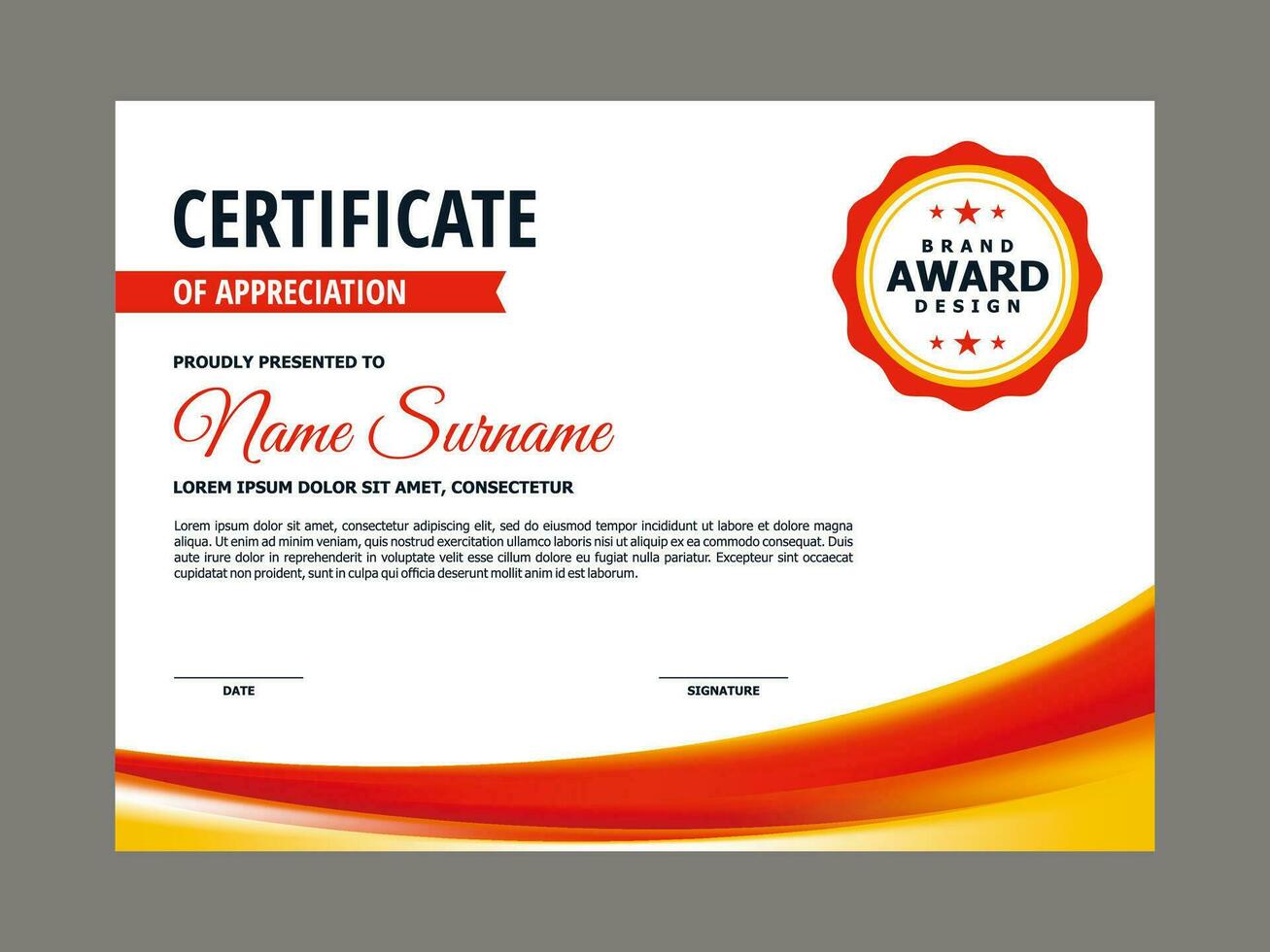 Certificate Template with Red Orange Wavy Element 36072582 Vector Art ...