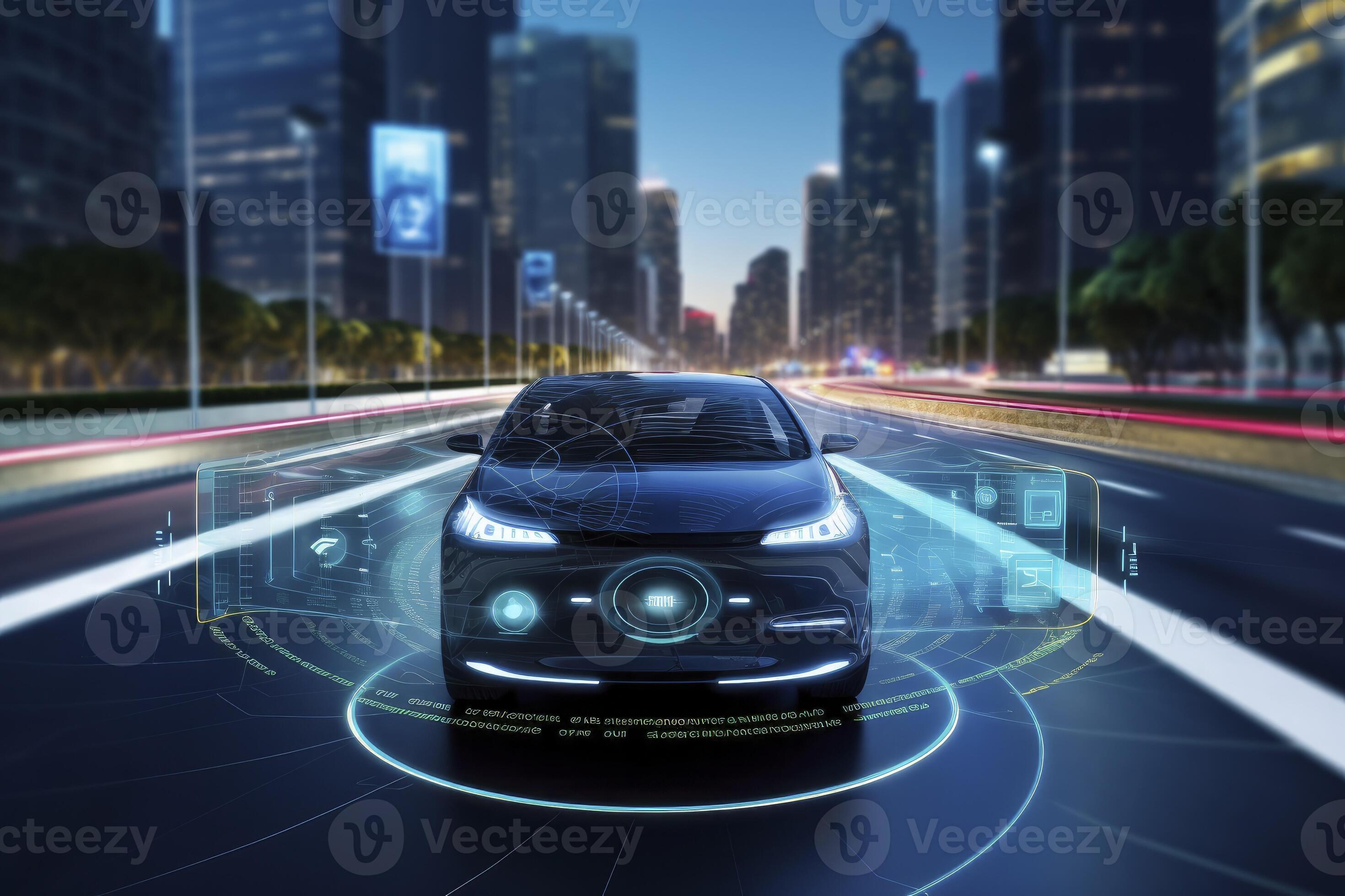 Ai Generated Modern Smart Car Technology Intelligent System Using Heads Up Display Hud