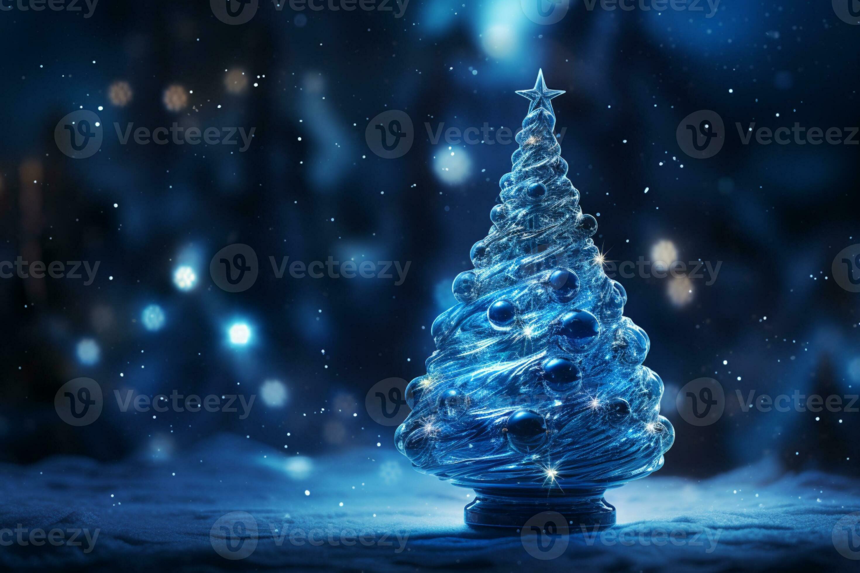 AI generated Abstract Blue shinny Christmas tree with bokeh background ...