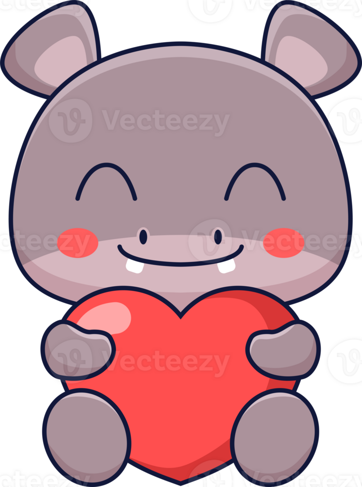 Cute Hippo Hug Heart Valentine Illustration 36077740 Png