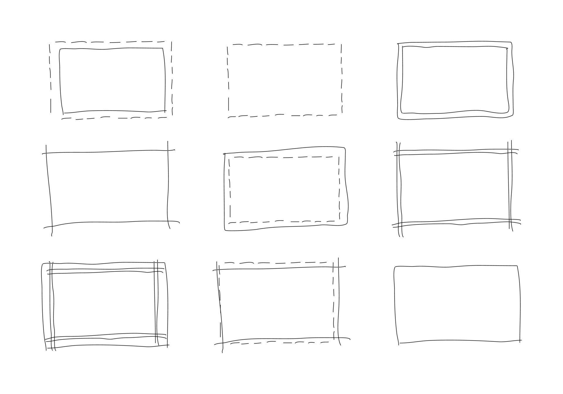 Set of hand drawn rectangle frames. Simple doodle rectangular shapes ...