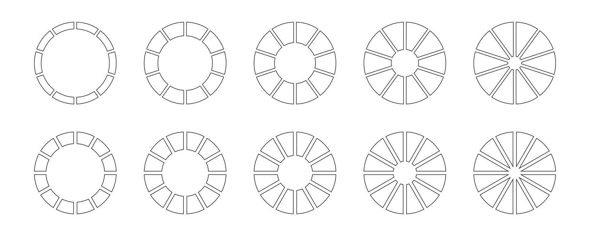 Circle division on 10, 12 equal parts. Wheel round divided diagrams ...