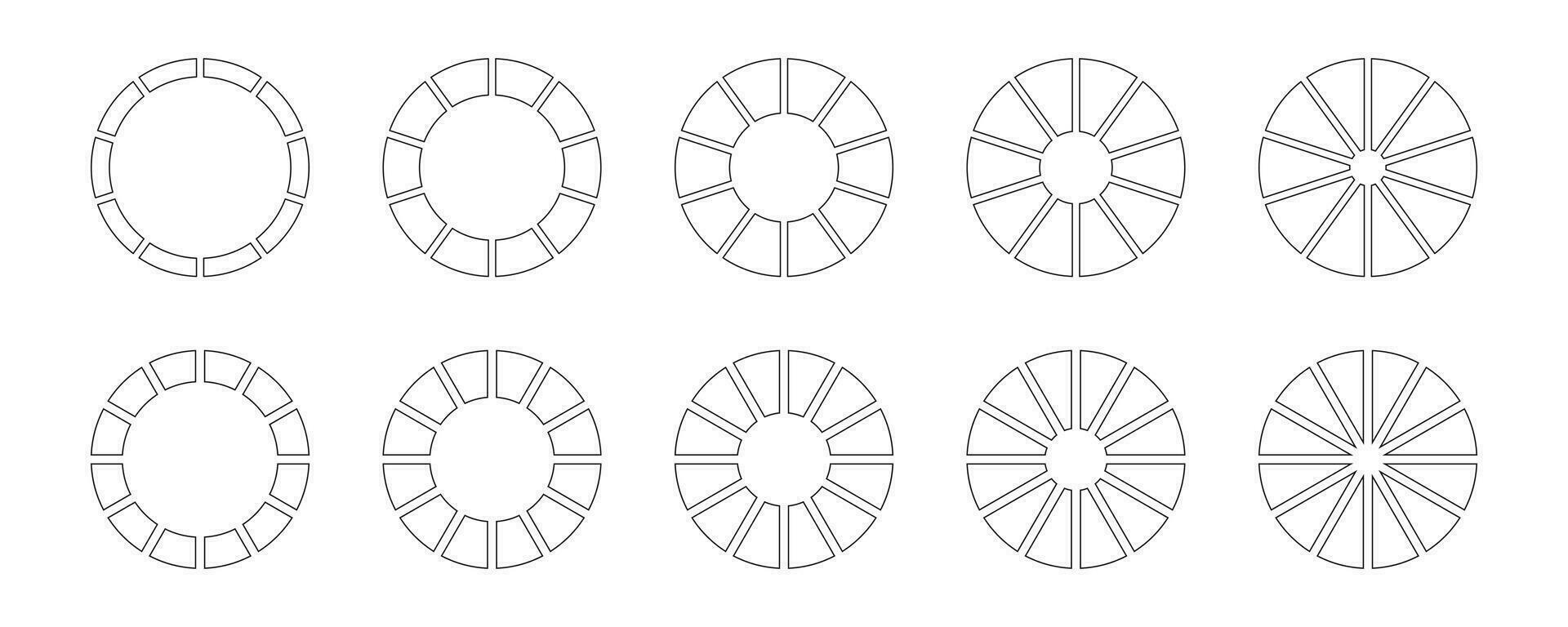 Circle division on 10, 12 equal parts. Wheel round divided diagrams ...