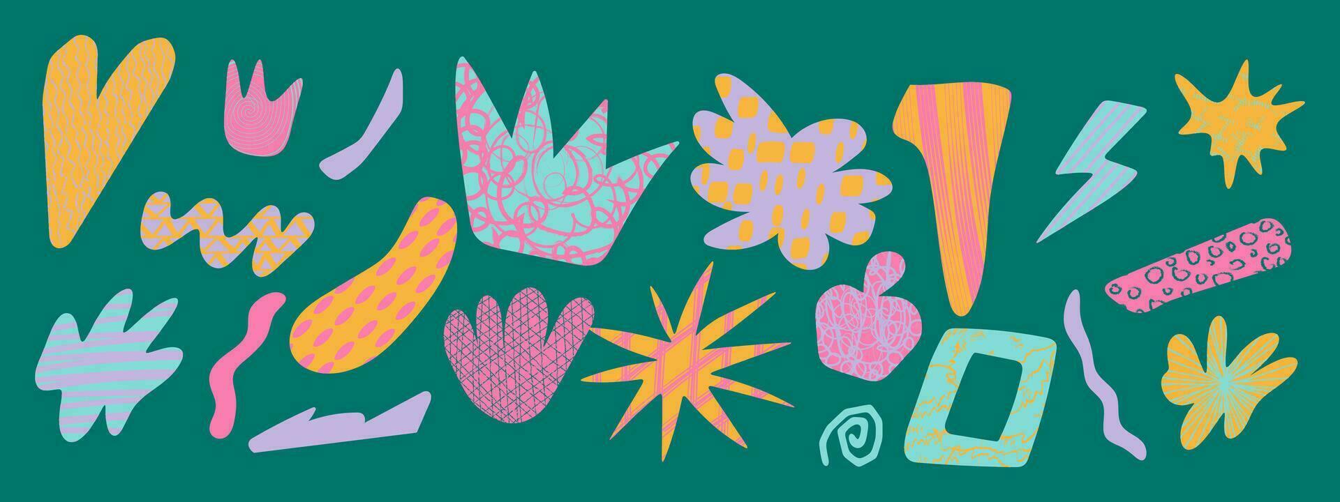 Set of abstract organic freeform shapes with grunge texture. Doodle ...