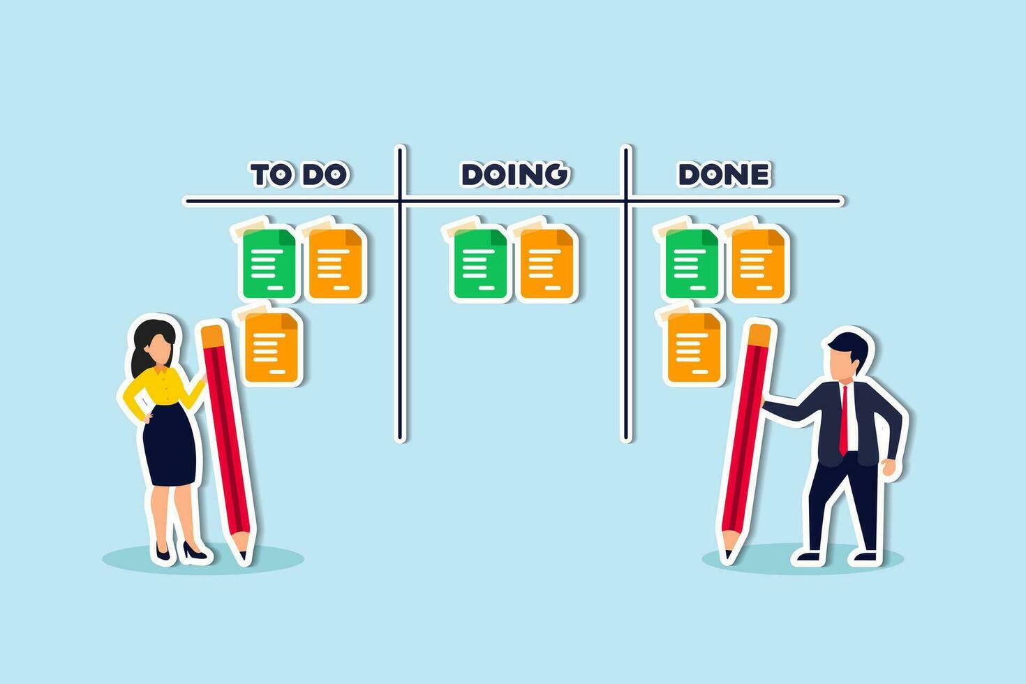 Review work progress on kanban board, todo list, in progress task and finished one, project ...