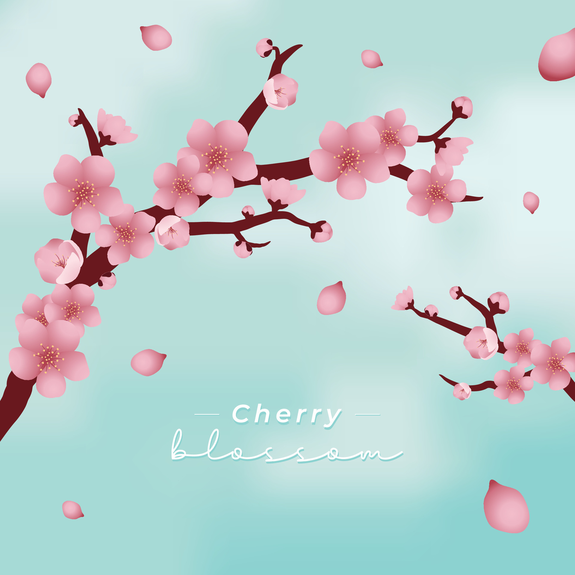 cherry blossom garden in blue sky, spring background vector design ...