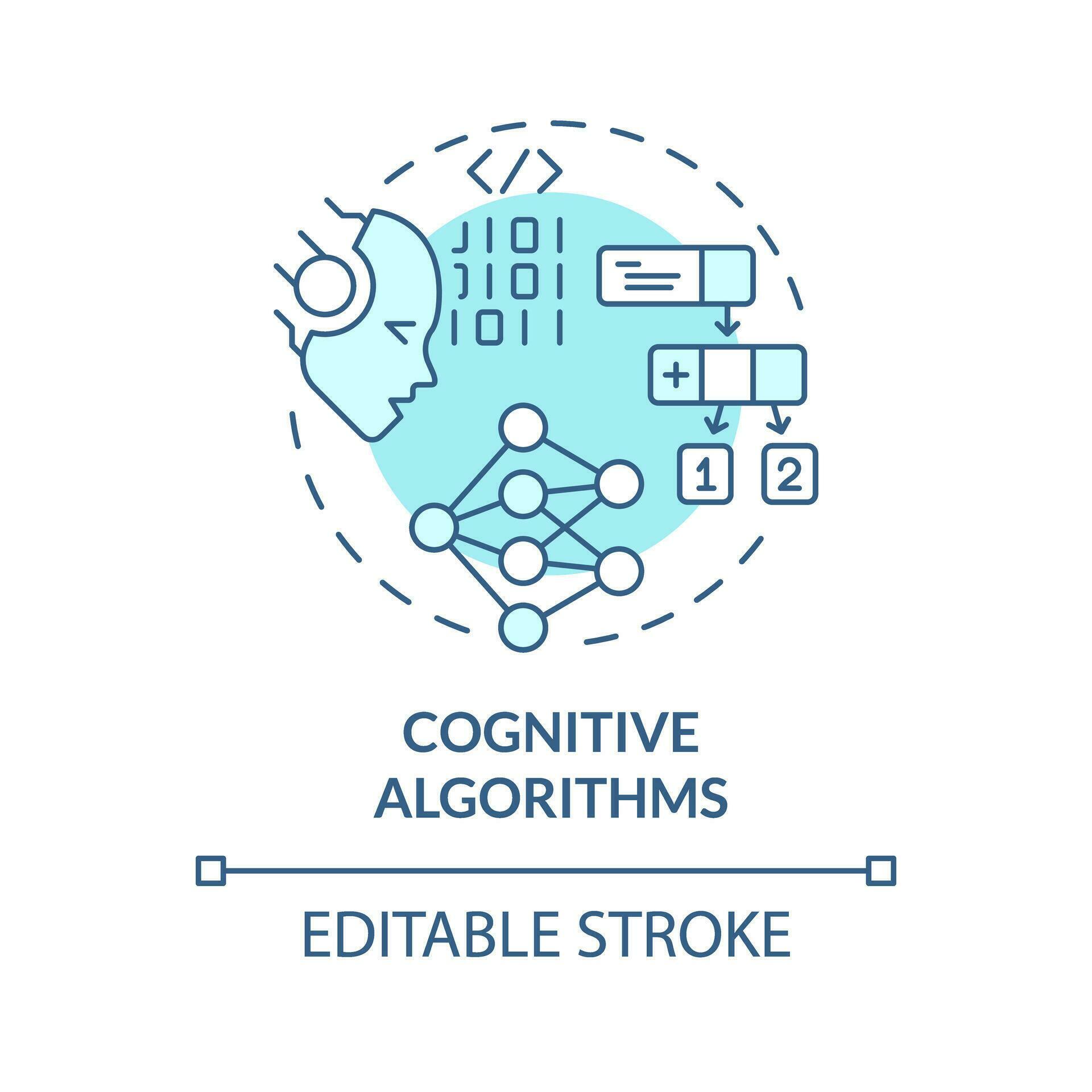 2d Editable Blue Cognitive Algorithms Icon Monochromatic Isolated Vector Thin Line