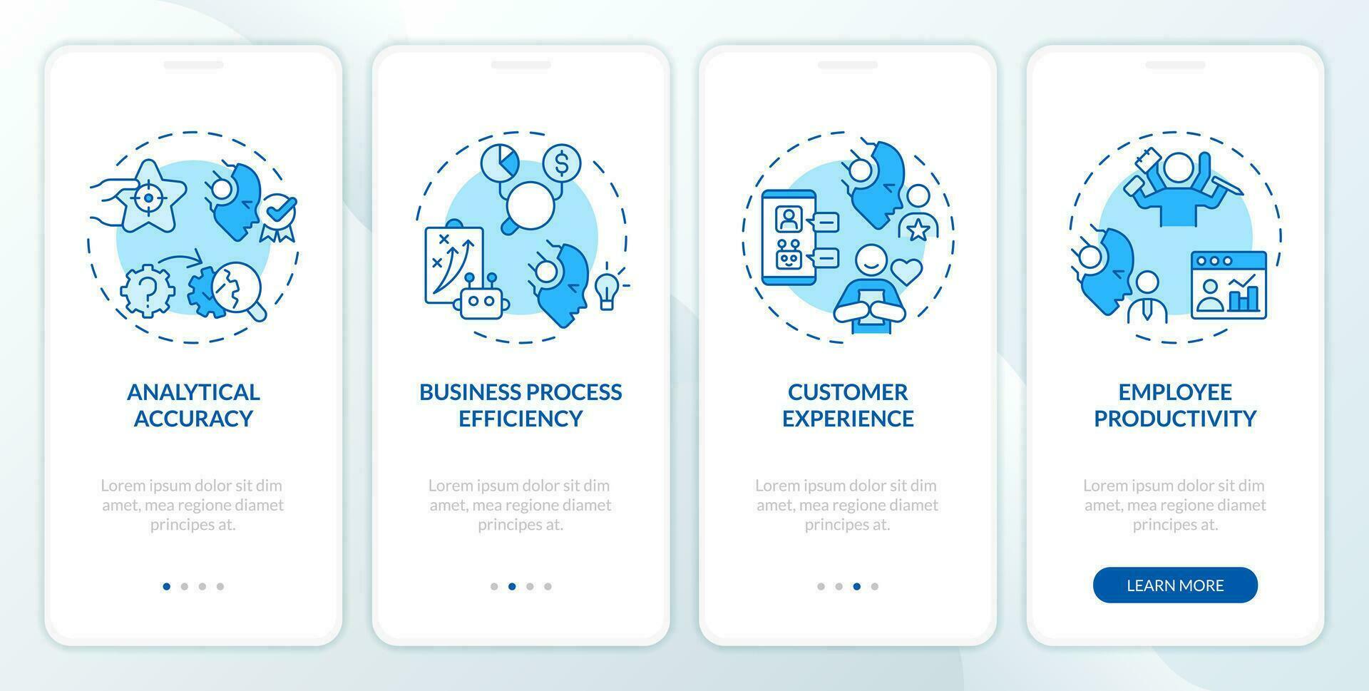 2d Icons Representing Cognitive Computing Advantages Mobile App Screen