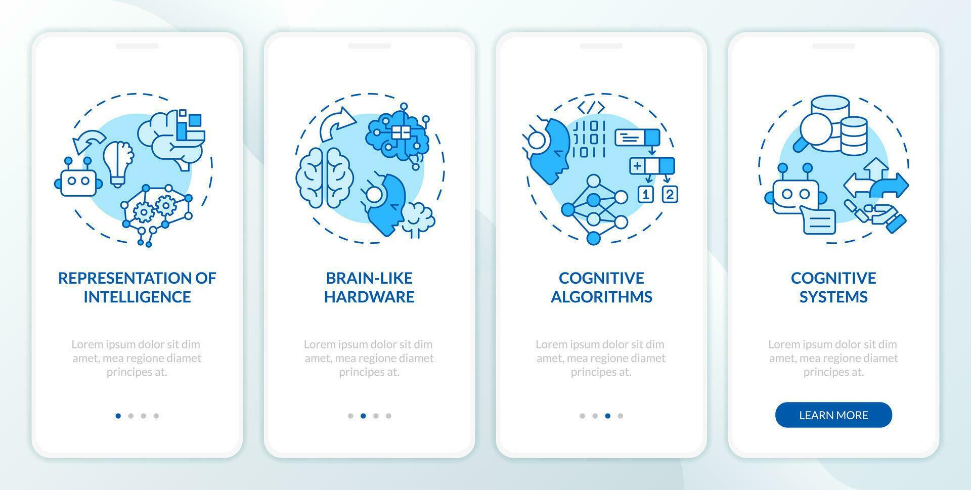 2D linear icons representing architecture of cognitive computing mobile ...