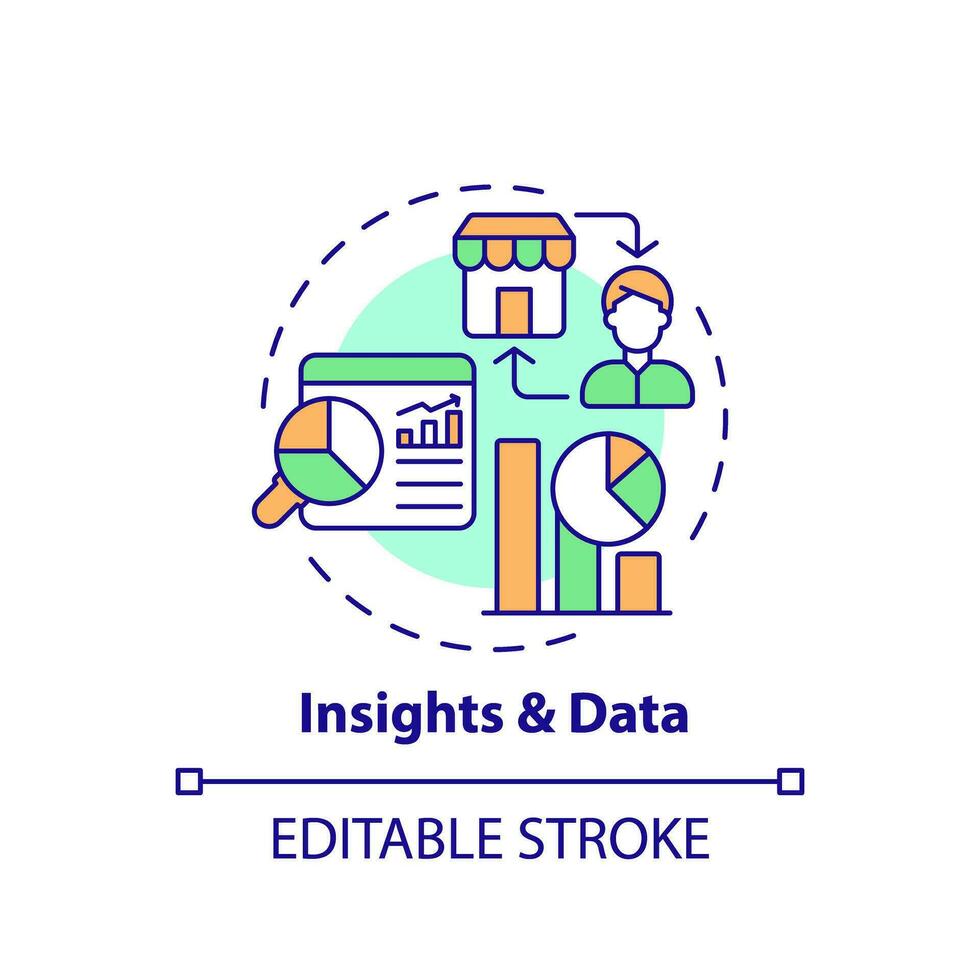 2D editable multicolor icon insights and data concept, simple isolated ...