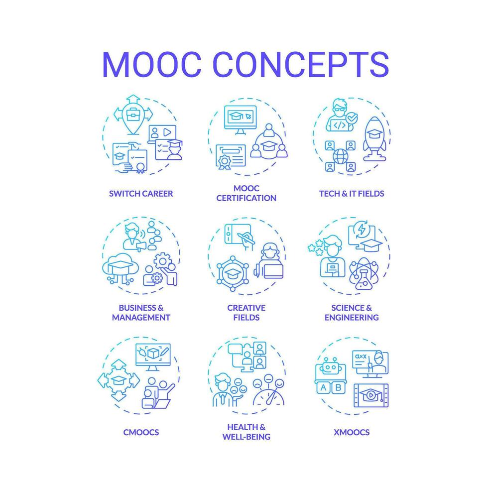 2d Gradient Thin Line Icons Collection Representing Mooc Isolated Vector Blue Linear