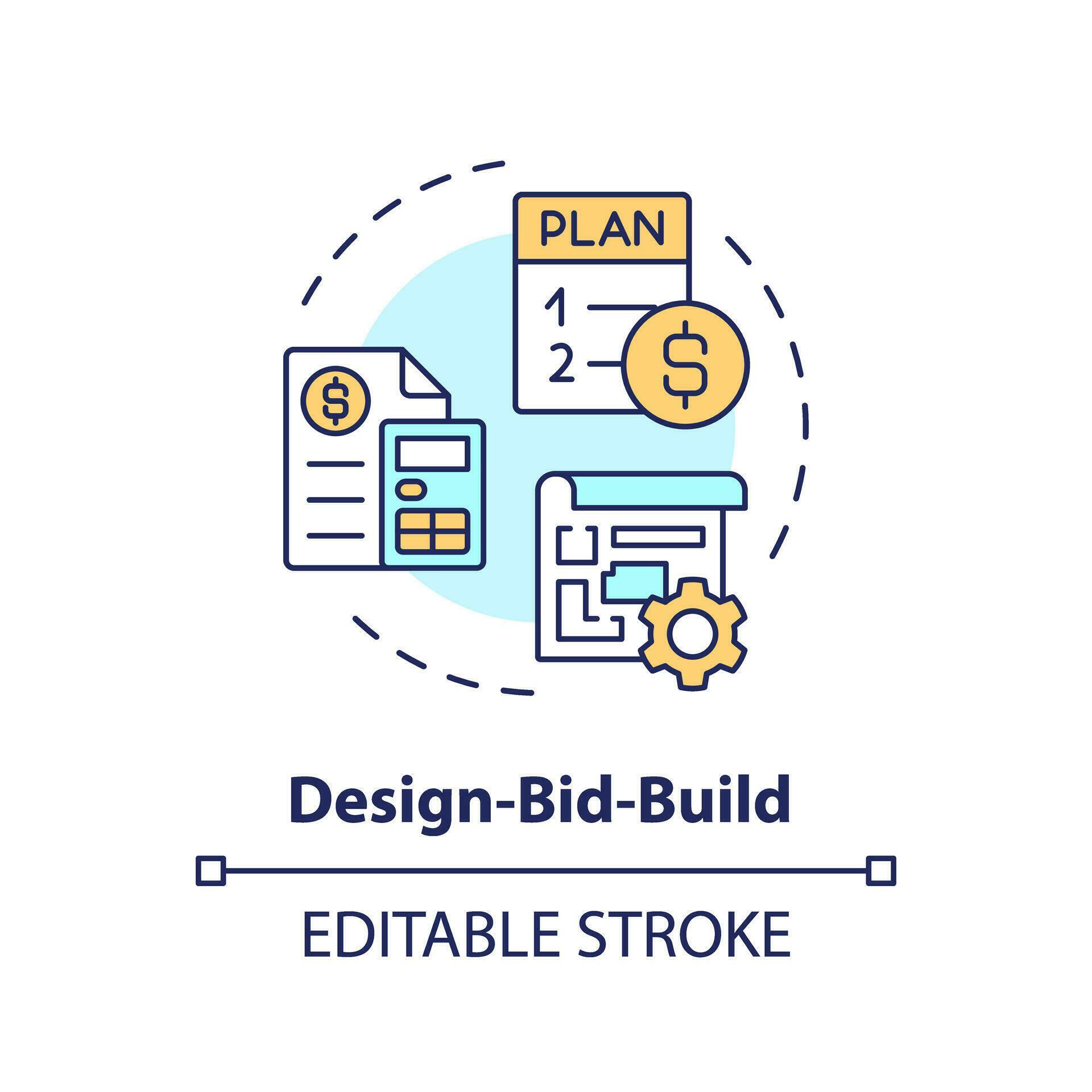 2d Editable Multicolor Design Bid Build Icon Simple Isolated Vector Construction Cost Thin