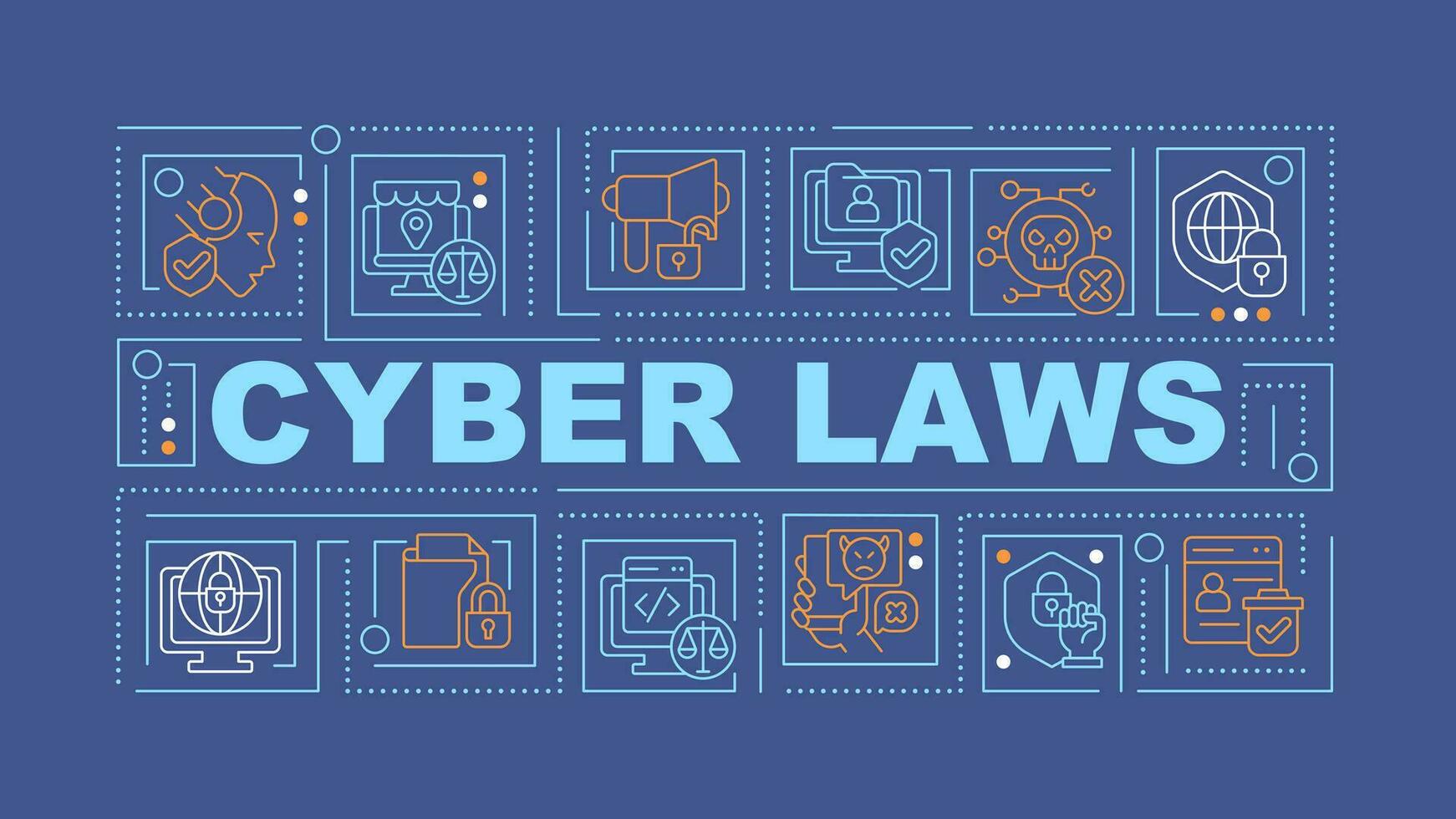 2d ciber leyes texto con varios Delgado línea íconos concepto en oscuro azul monocromo fondo ...
