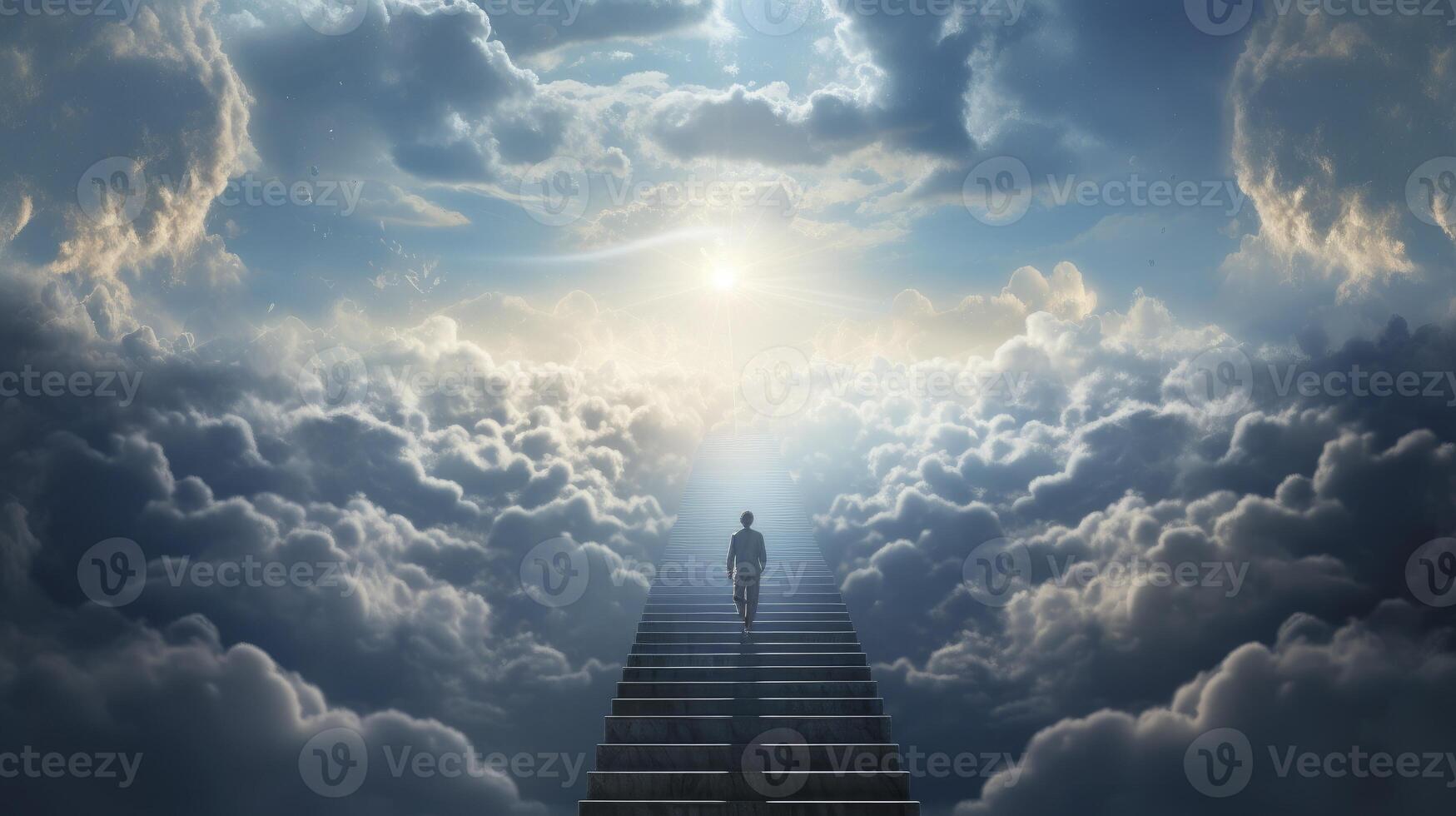 AI generated A man walking up the stairs to heaven 36095137 Stock Photo at Vecteezy