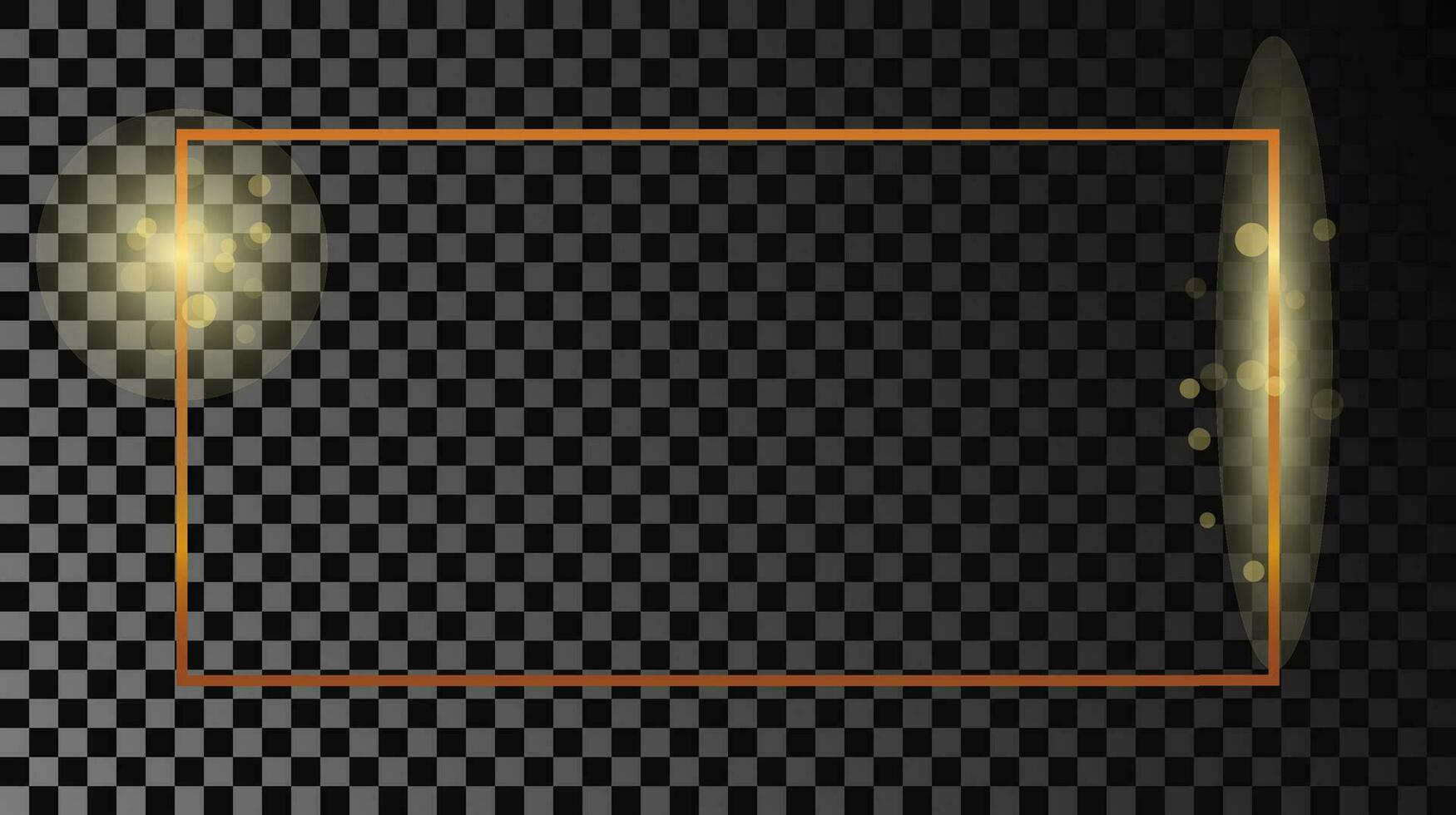 Gold glowing rectangular shape frame isolated on dark background. Shiny frame with glowing ...