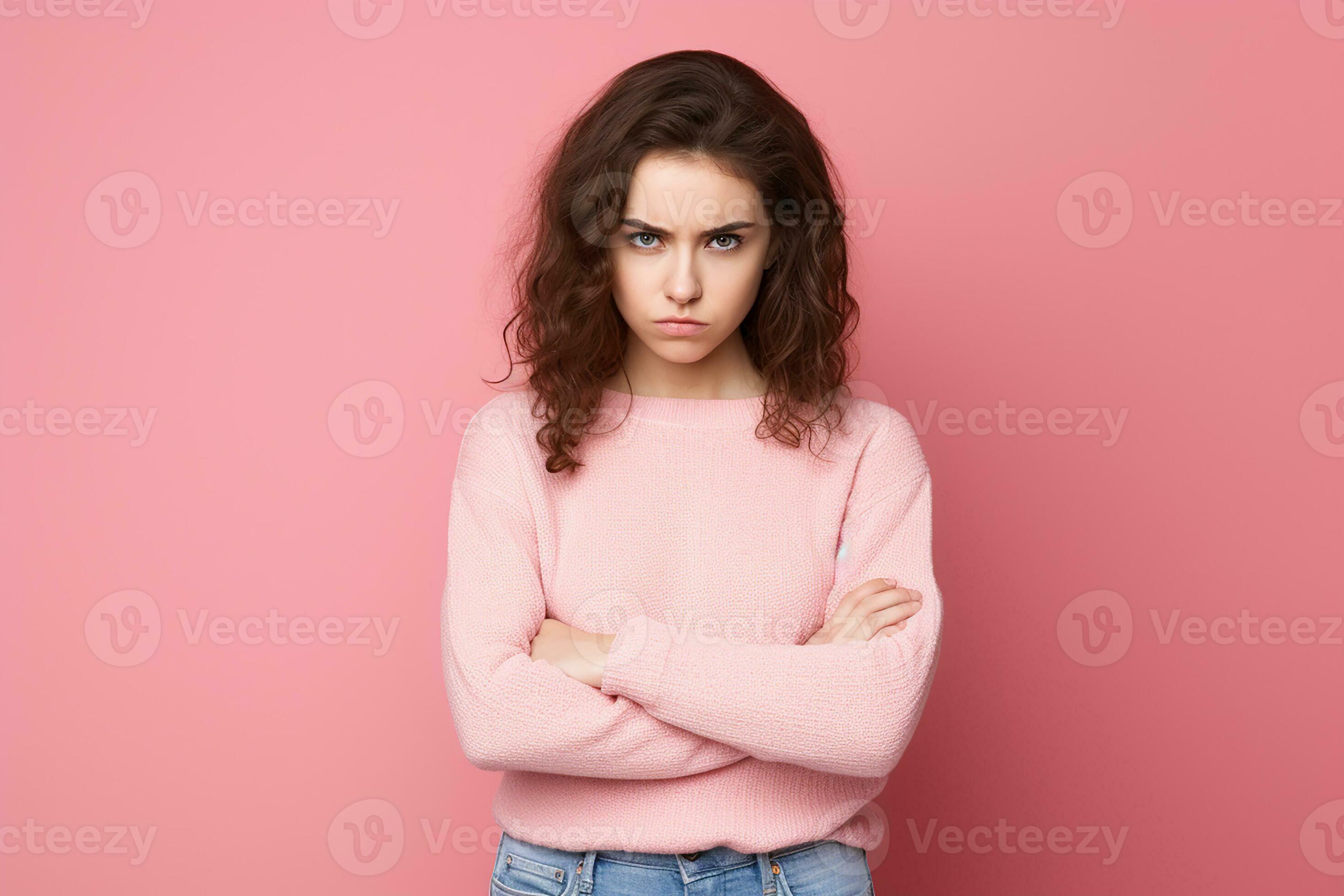 AI generated Portrait of beautiful angry girl on isolated background ...