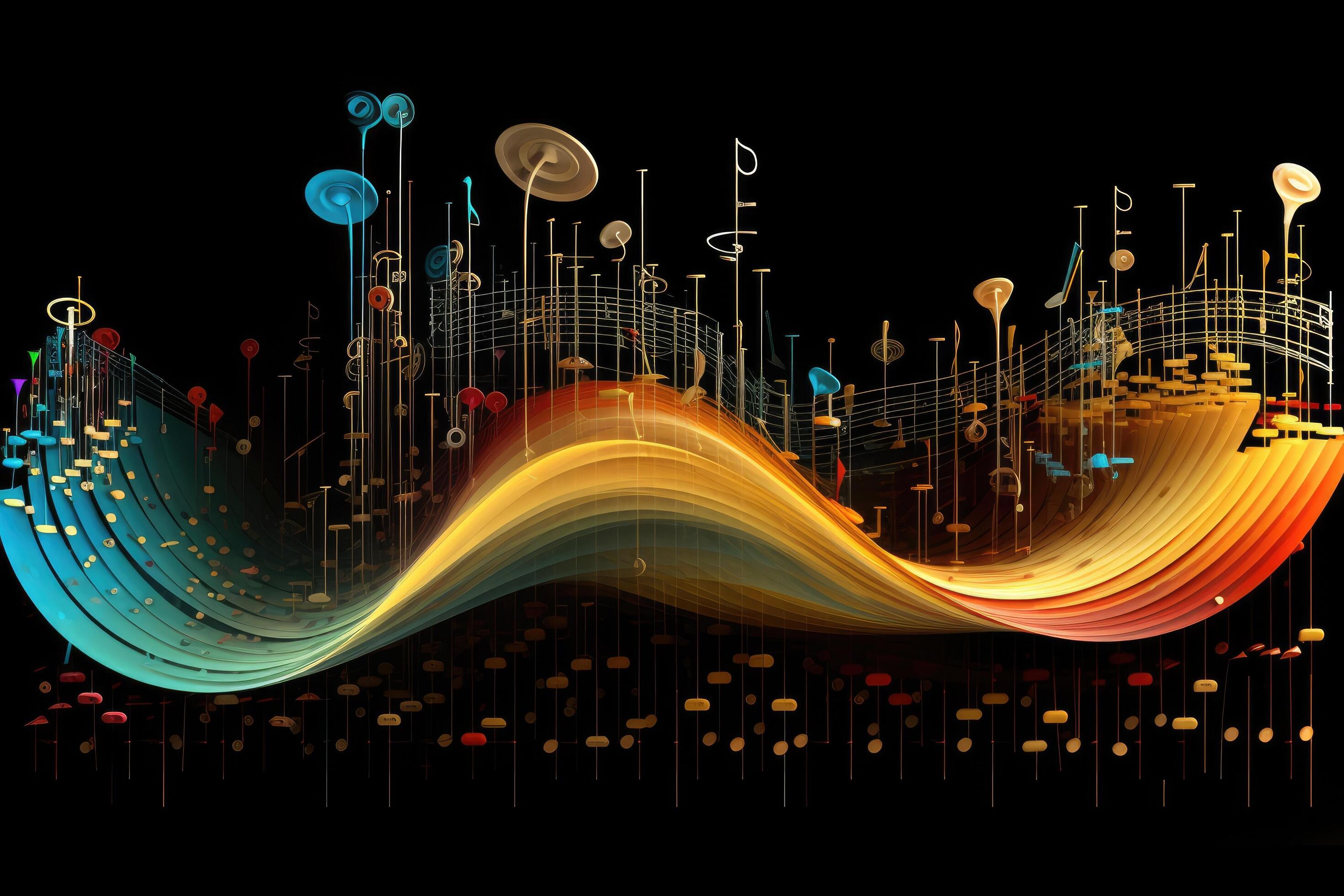 AI generated Abstract musical background with notes and waves. Vector ...