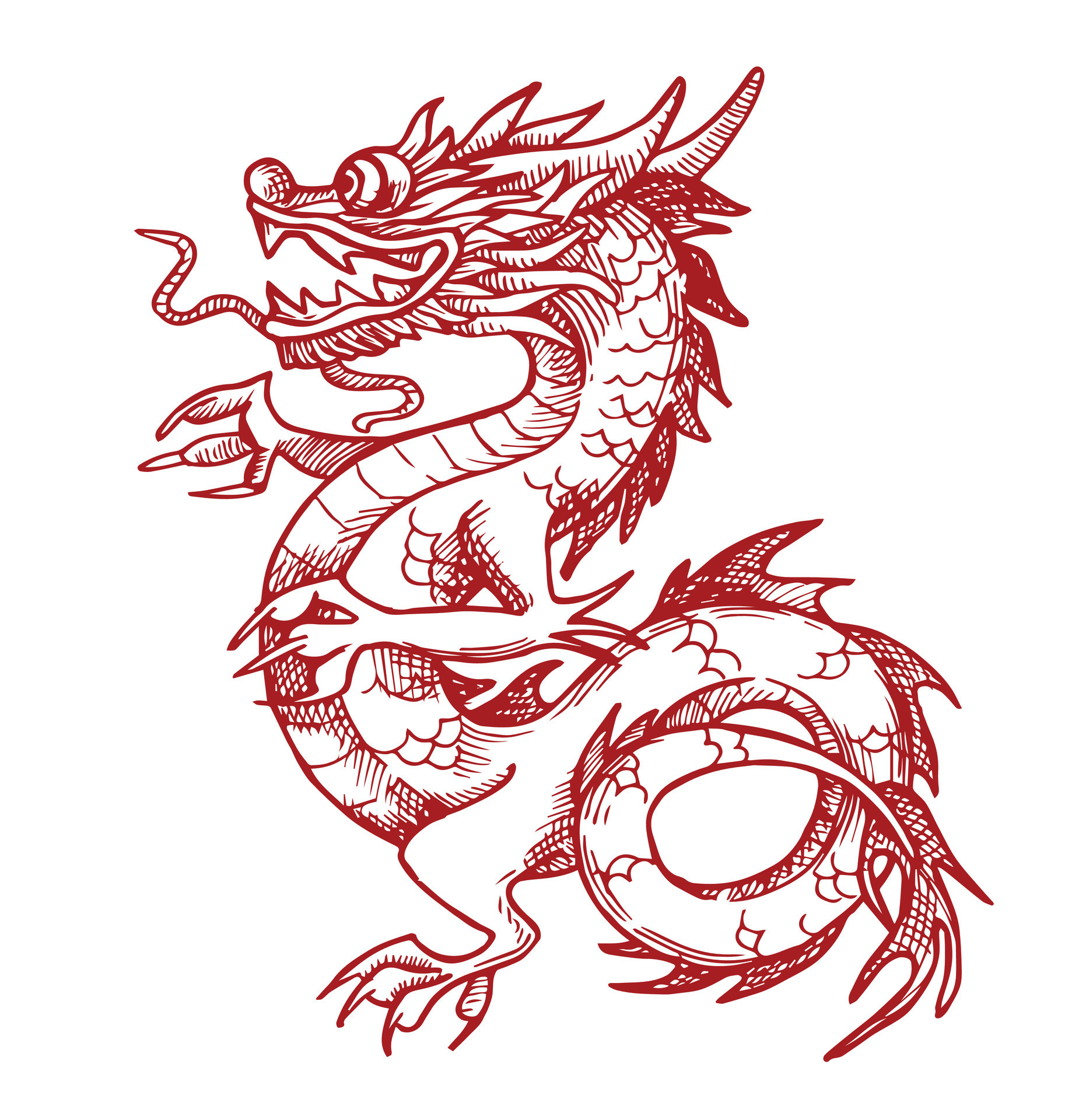 vector drawing of a Chinese dragon in sketch style. linear illustration ...
