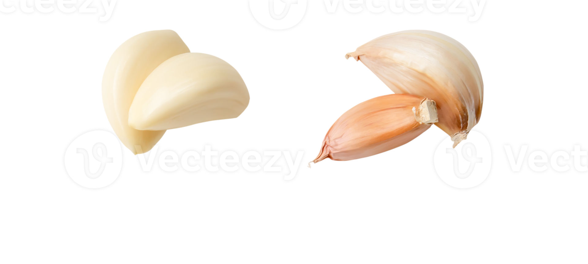 Top View Set Of Peeled Garlic Cloves Or Slices Isolated With Clipping Path In Png File Format