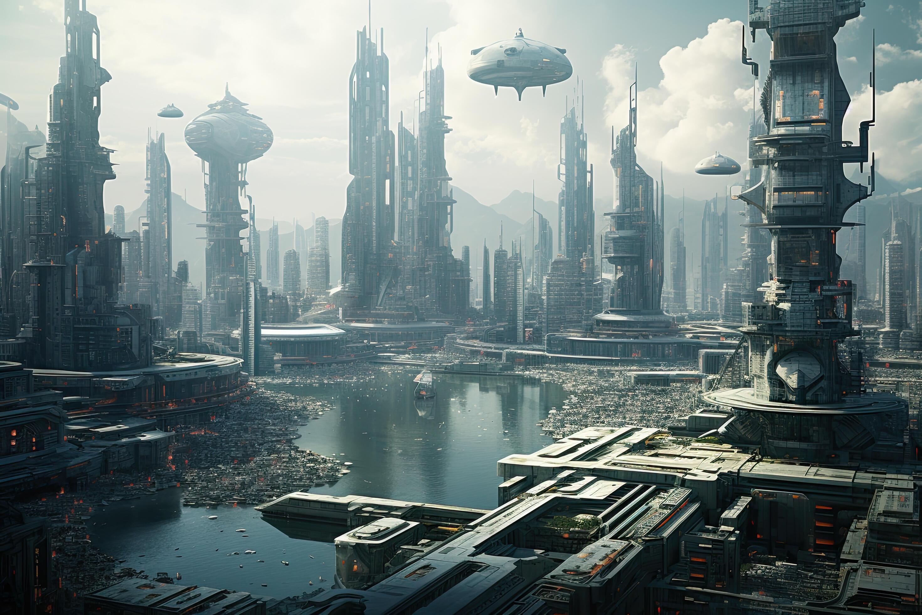 AI generated Futuristic city with skyscrapers and high-rise buildings ...