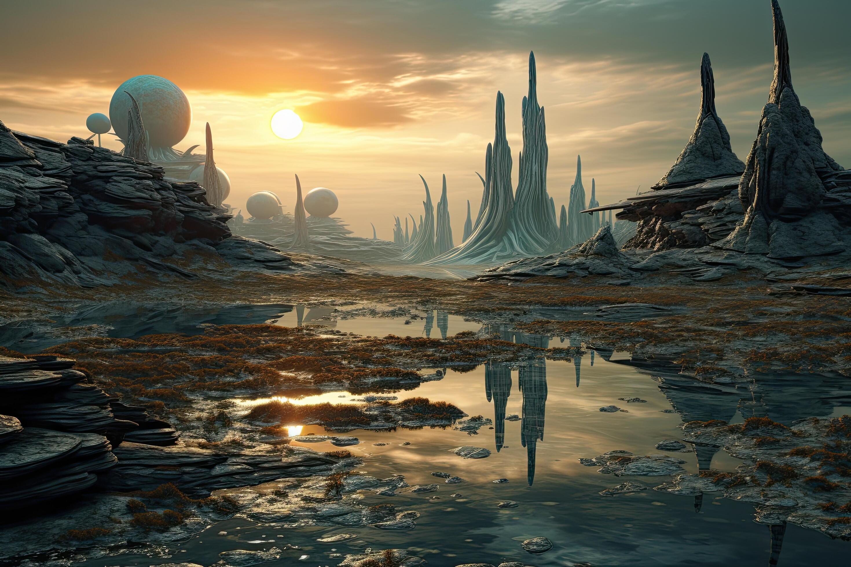 AI generated Fantasy alien planet. 3D illustration. 3D CG. High ...