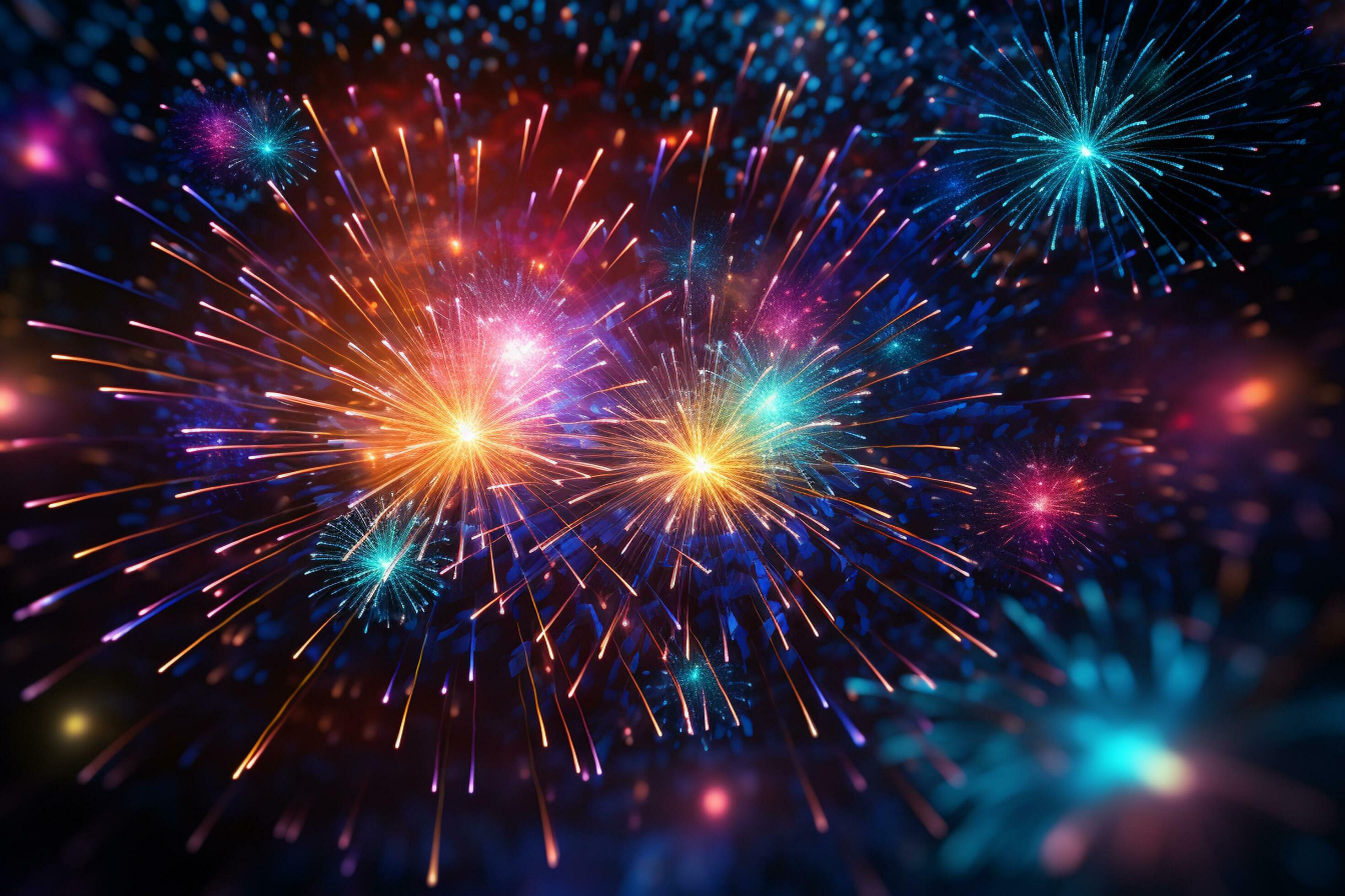 AI generated Colorful fireworks on night sky background. New Year celebration Generative ai ...