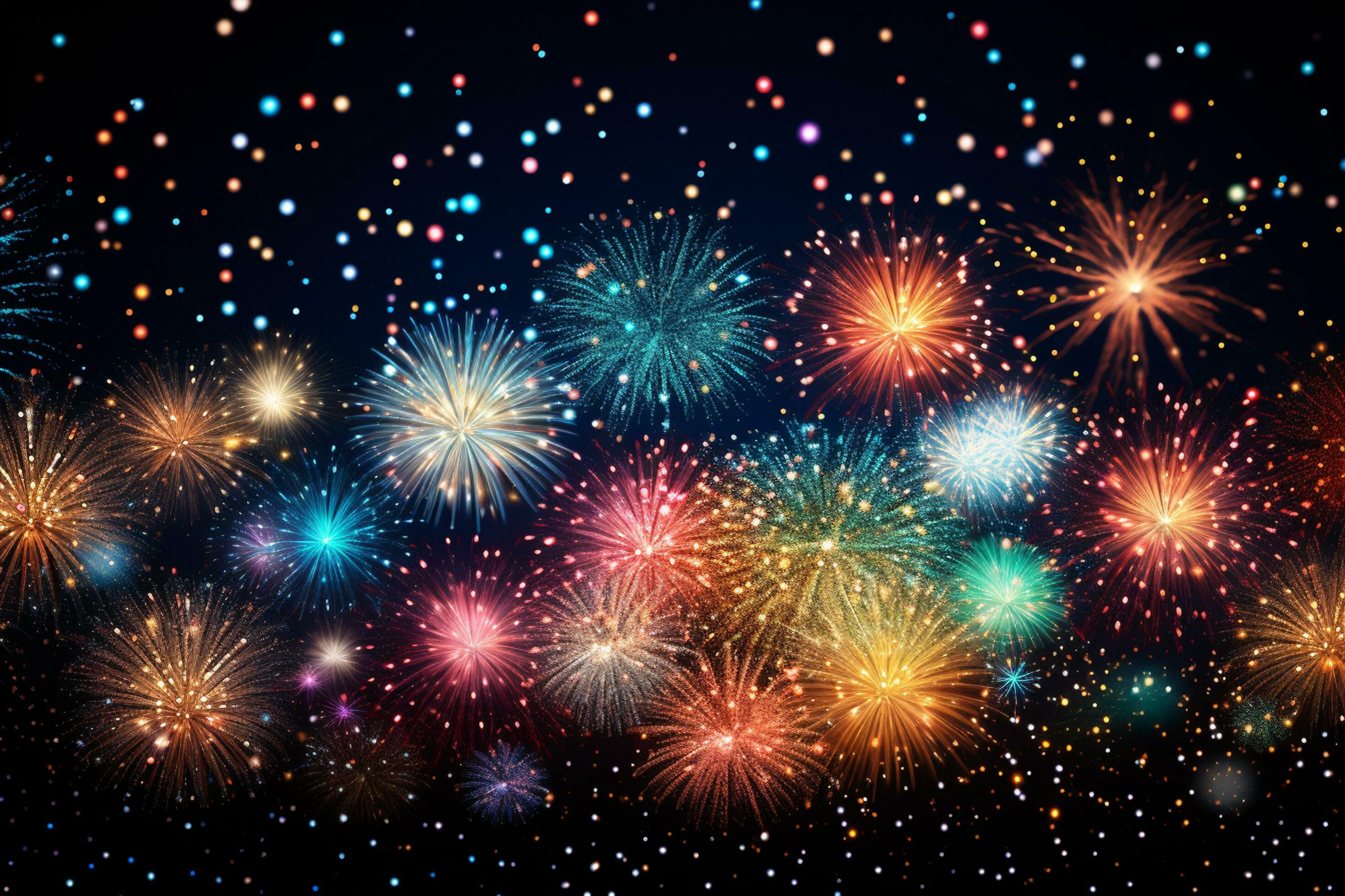 AI generated Colorful fireworks on night sky background. New Year celebration Generative ai ...