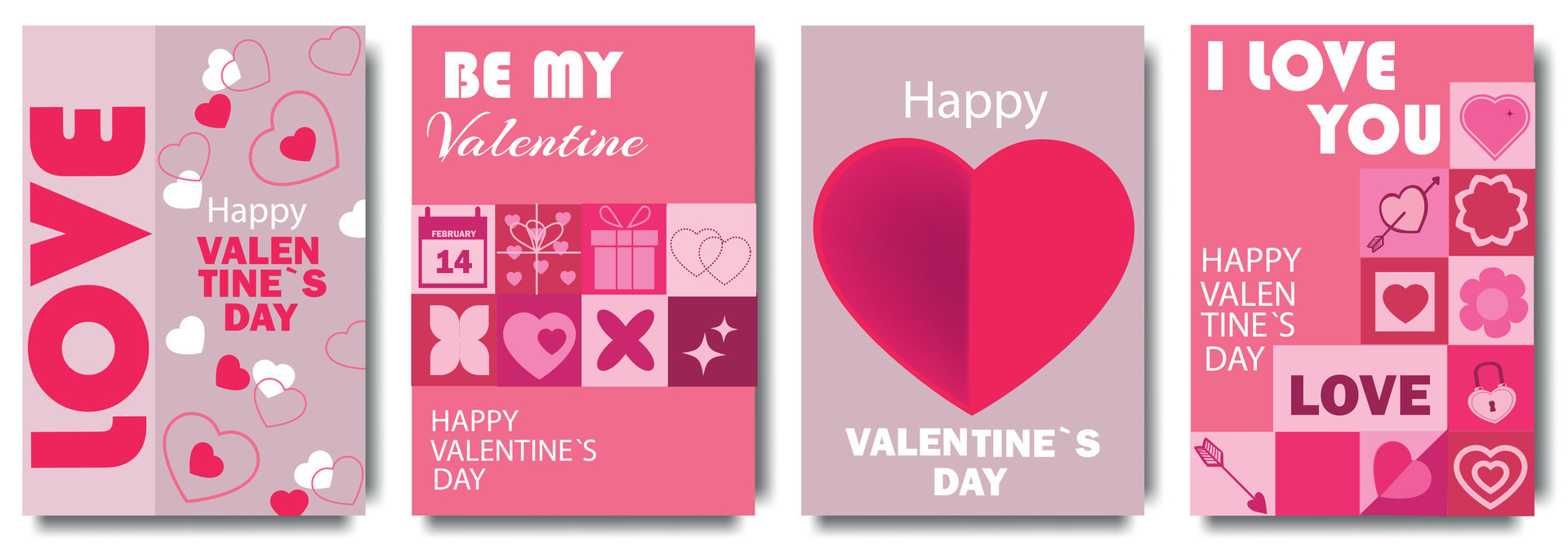 Set of Valentine's day geometric abstract posters. Vector mosaic ...