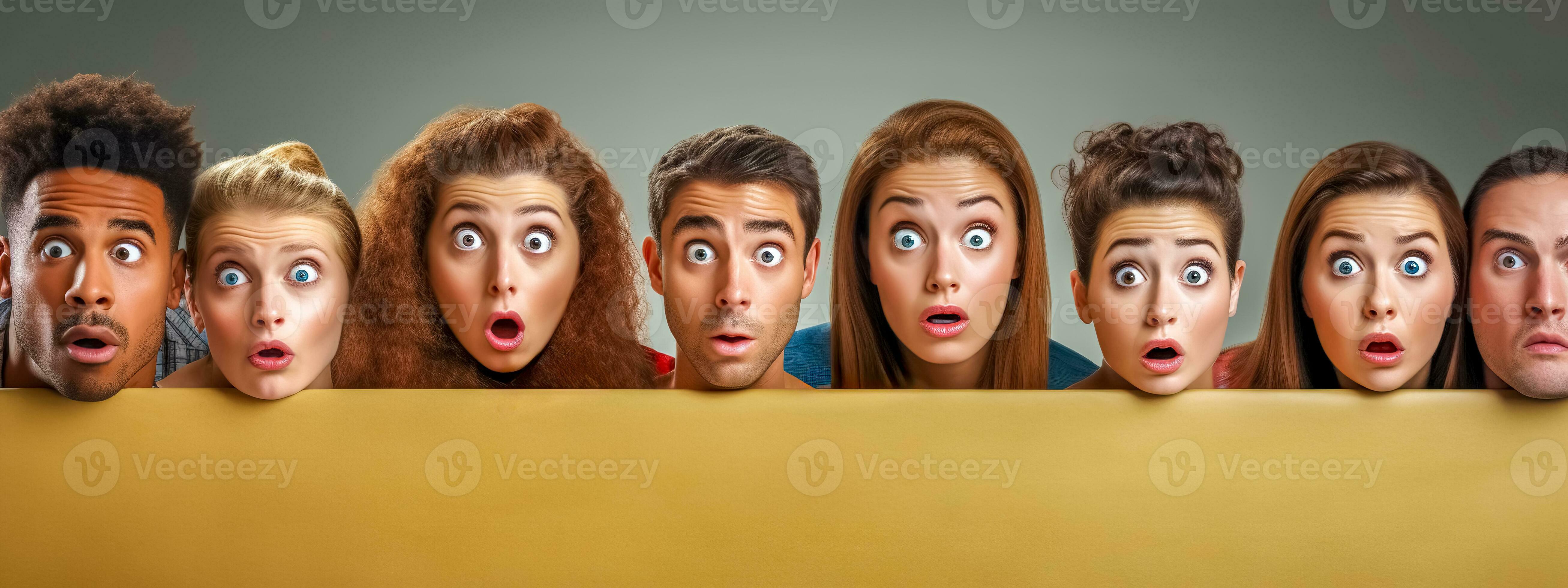 AI Generated Group of diverse people showing shocked expressions over a ...