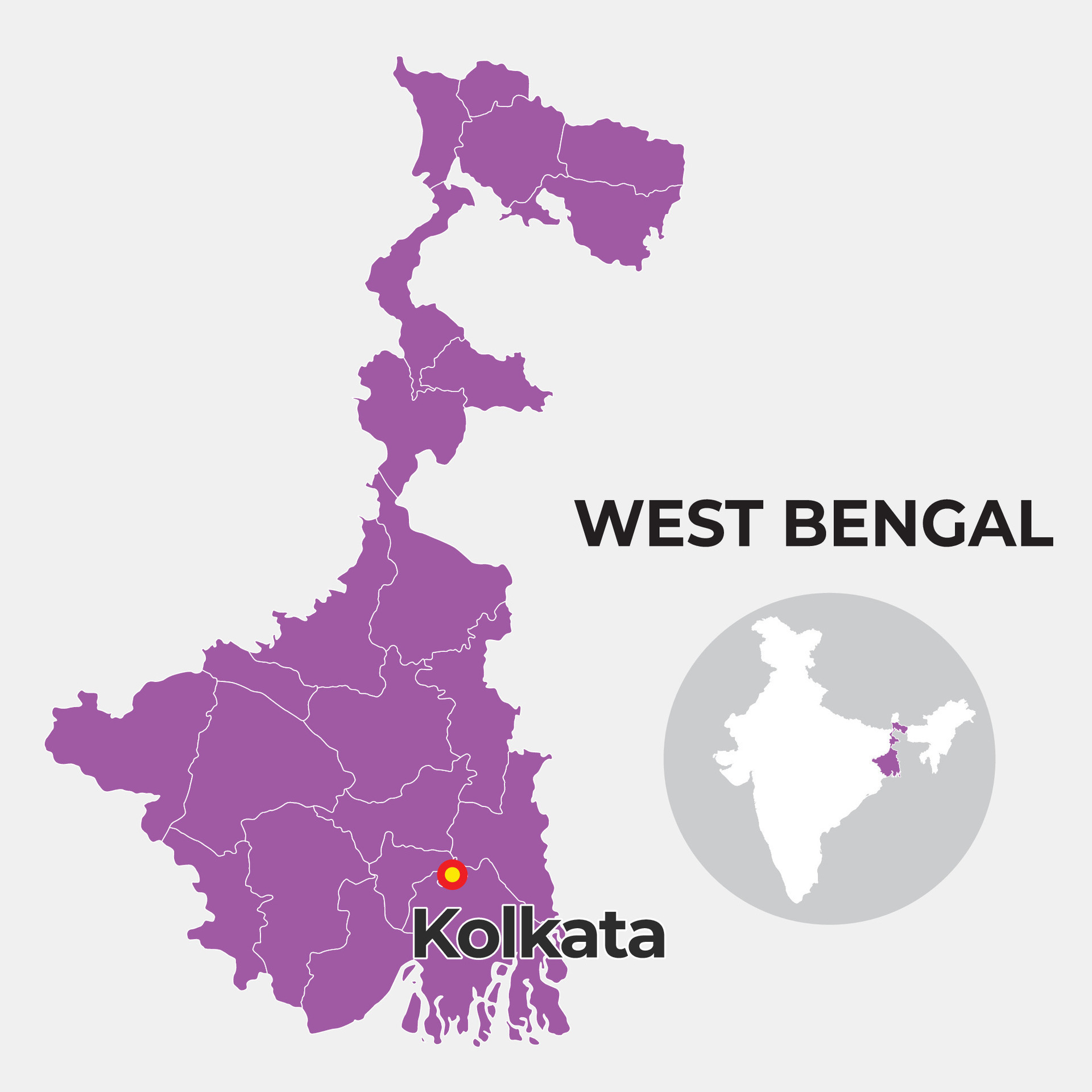 West Bengal locator map showing District and its capital 36124820 ...