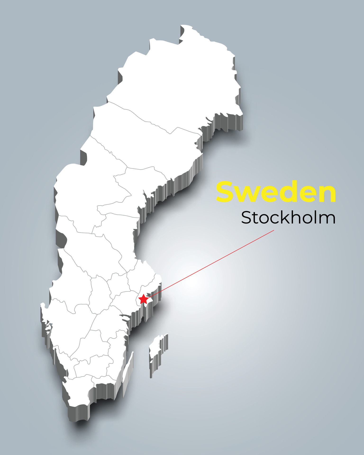 Sweden 3d map with borders of regions and its capital 36124840 Vector Art at Vecteezy