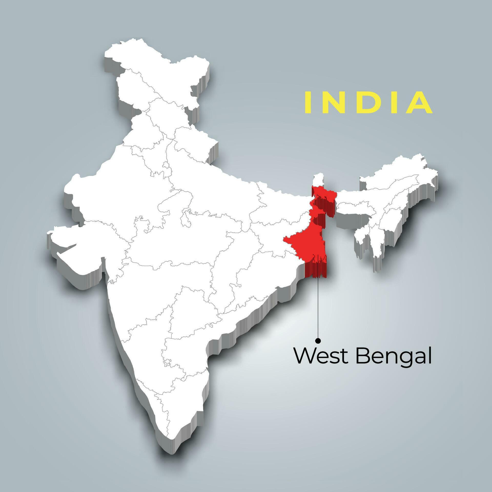 West Bengal state map location in Indian 3d isometric map. West Bengal map vector illustration ...
