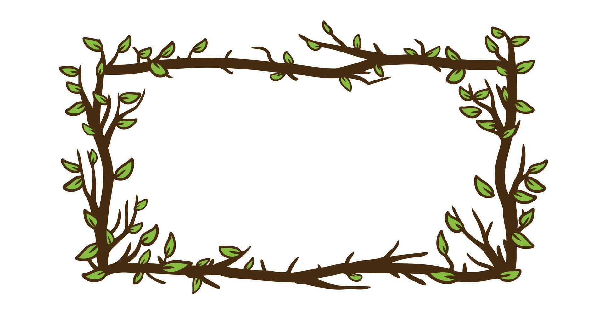 Tree frame, floral square border. Plant and twig decoration isolated on ...