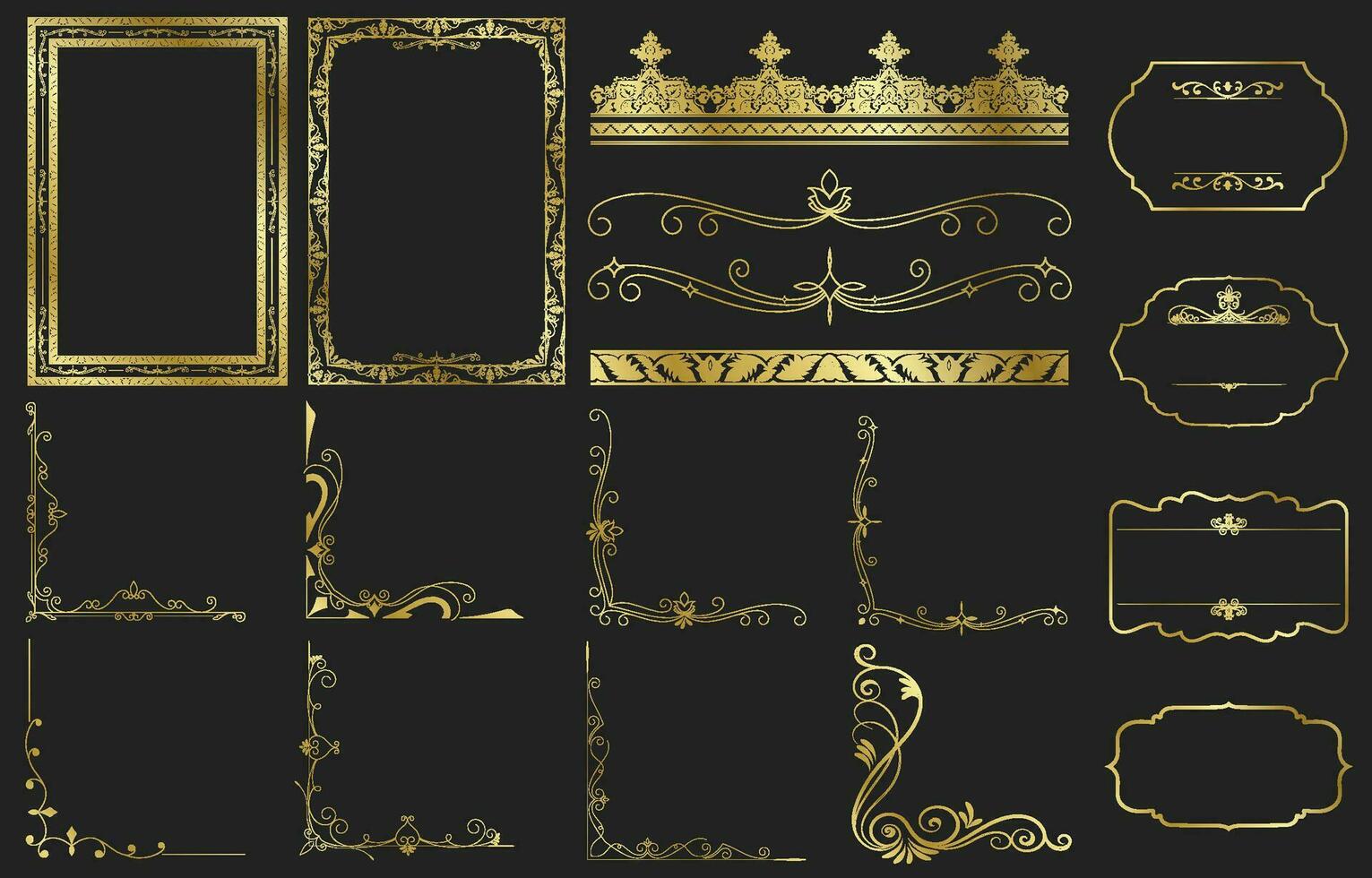 Golden vintage set includes decorative paper frames, text boxes and ...