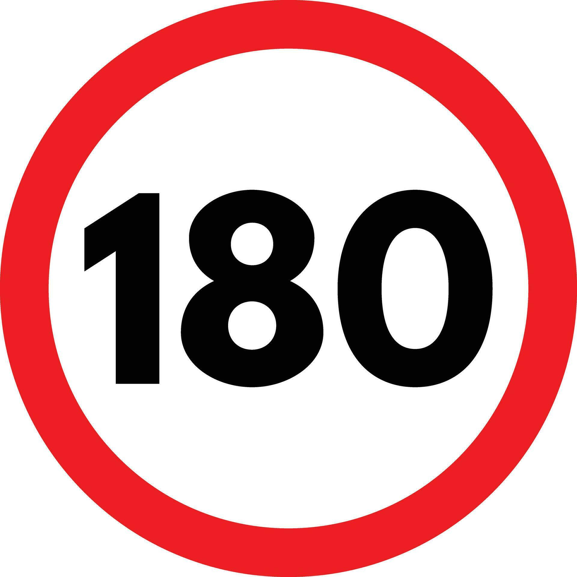 Speed limit traffic sign 180 . Maximum Speed limit sign 180 kilometers per hour . Vector ...