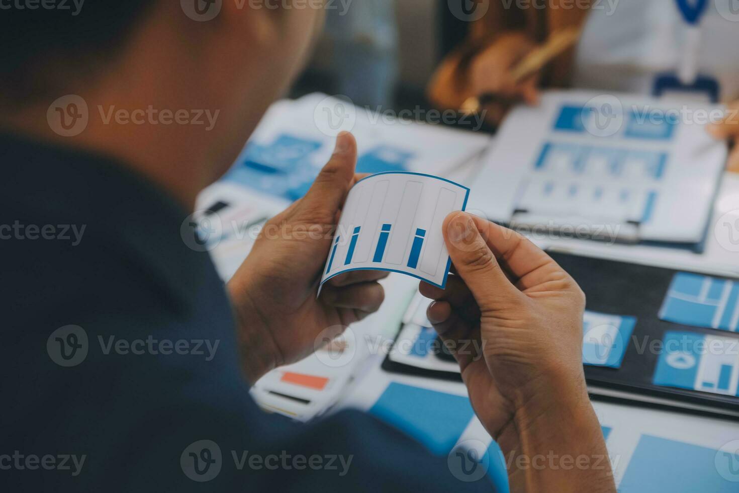 Close Up Ux Developer And Ui Designer Use Augmented Reality Brainstorming About Mobile App