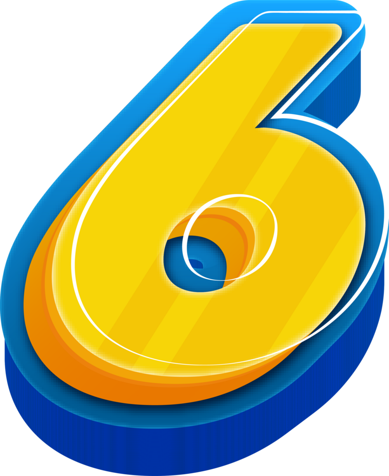 3d Azul Línea Amarillo Azul Alfabeto Número 6 6 36131288 Png