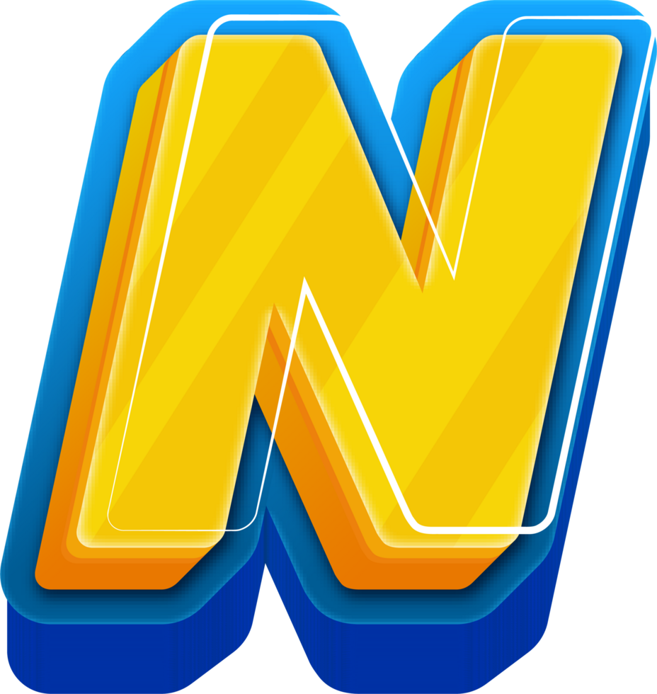 3d Azul Línea Amarillo Azul Alfabeto Letra Norte 36131295 Png