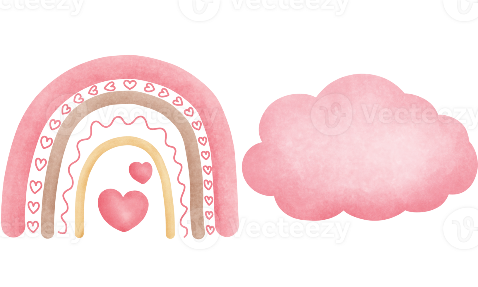 Watercolor pink boho rainbow and cloud illustration.Nersery decoration ...