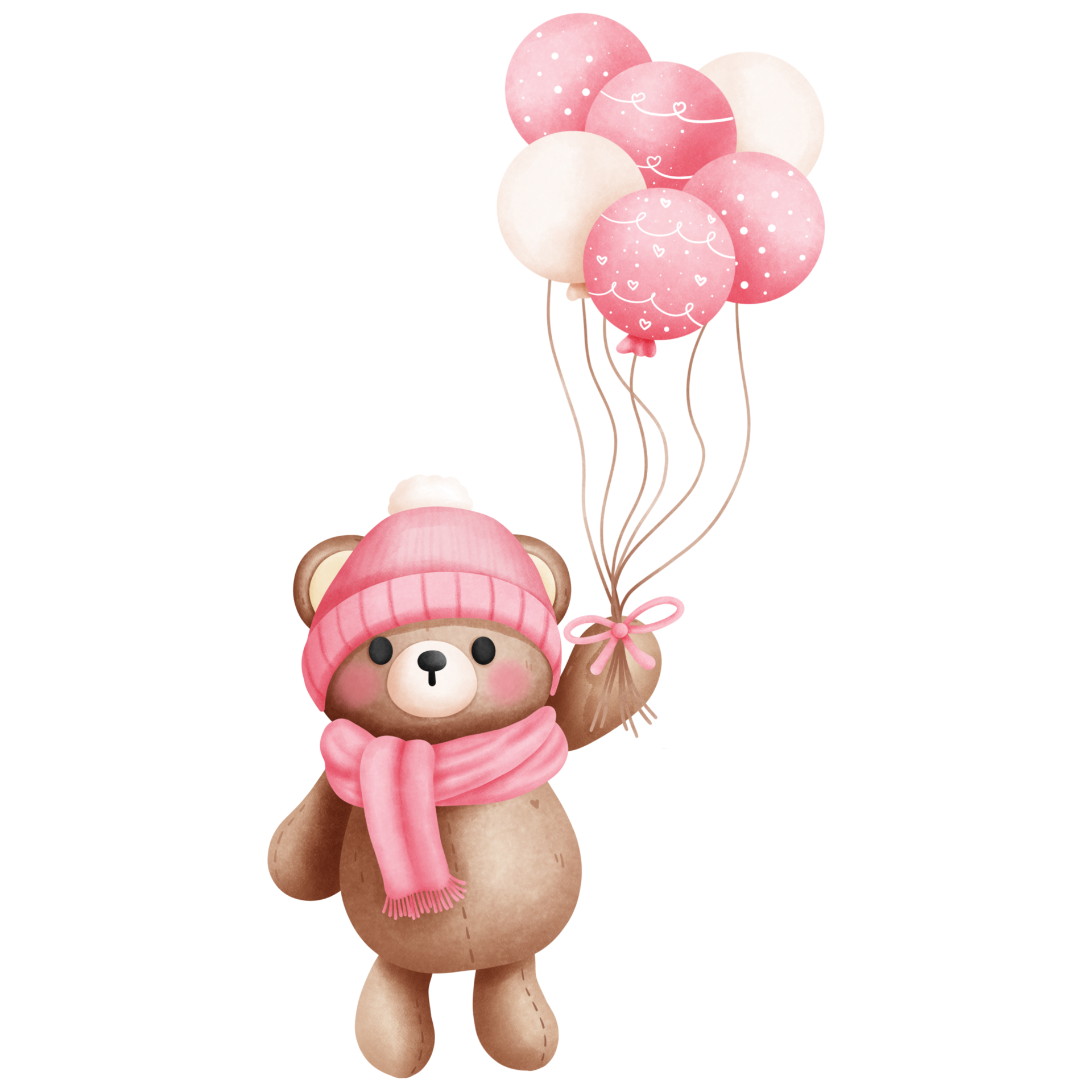 Watercolor pink teddy bear with balloons illustration.Valentines animal ... Watercolor pink teddy bear with balloons illustration.Valentines animal ...