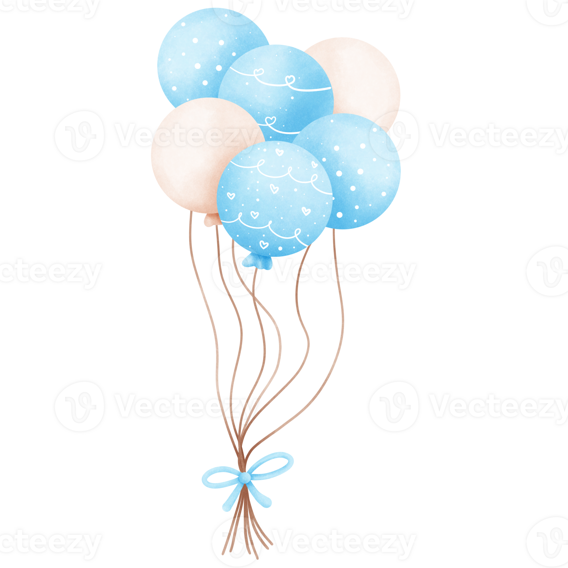 Watercolor blue balloons bunches illustration.Birthday party decoration ...