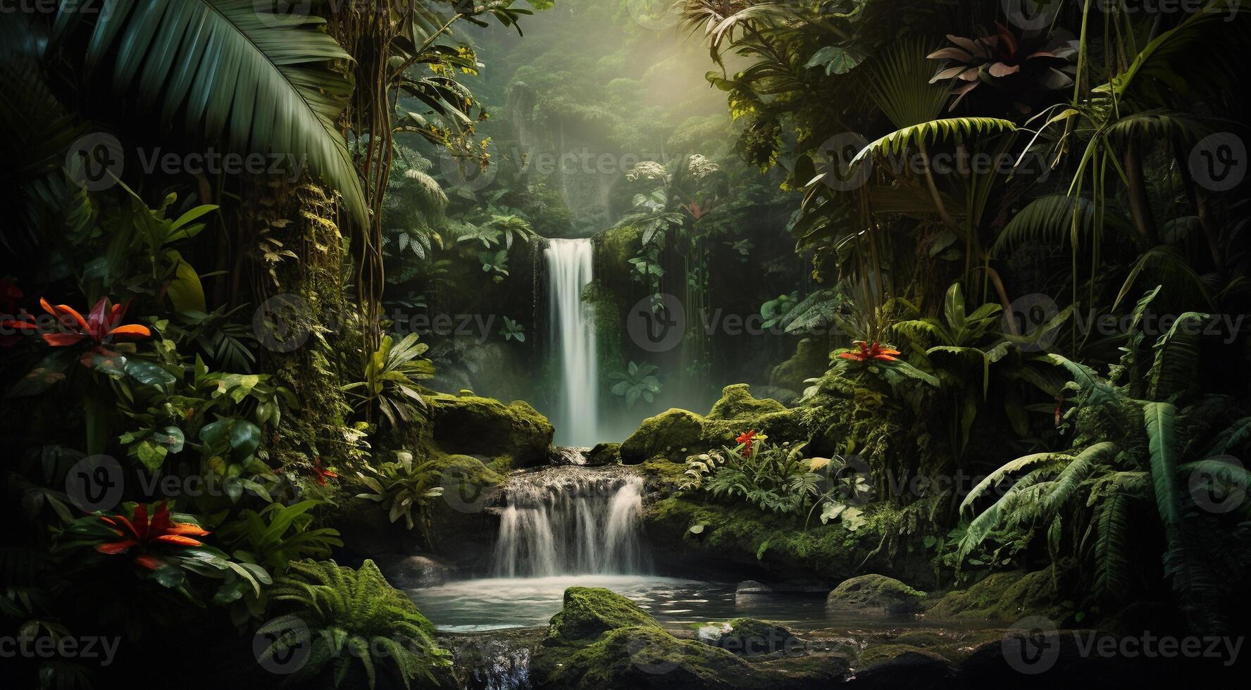 AI generated waterfall in forest, waterfall in the jungle, tropical ...