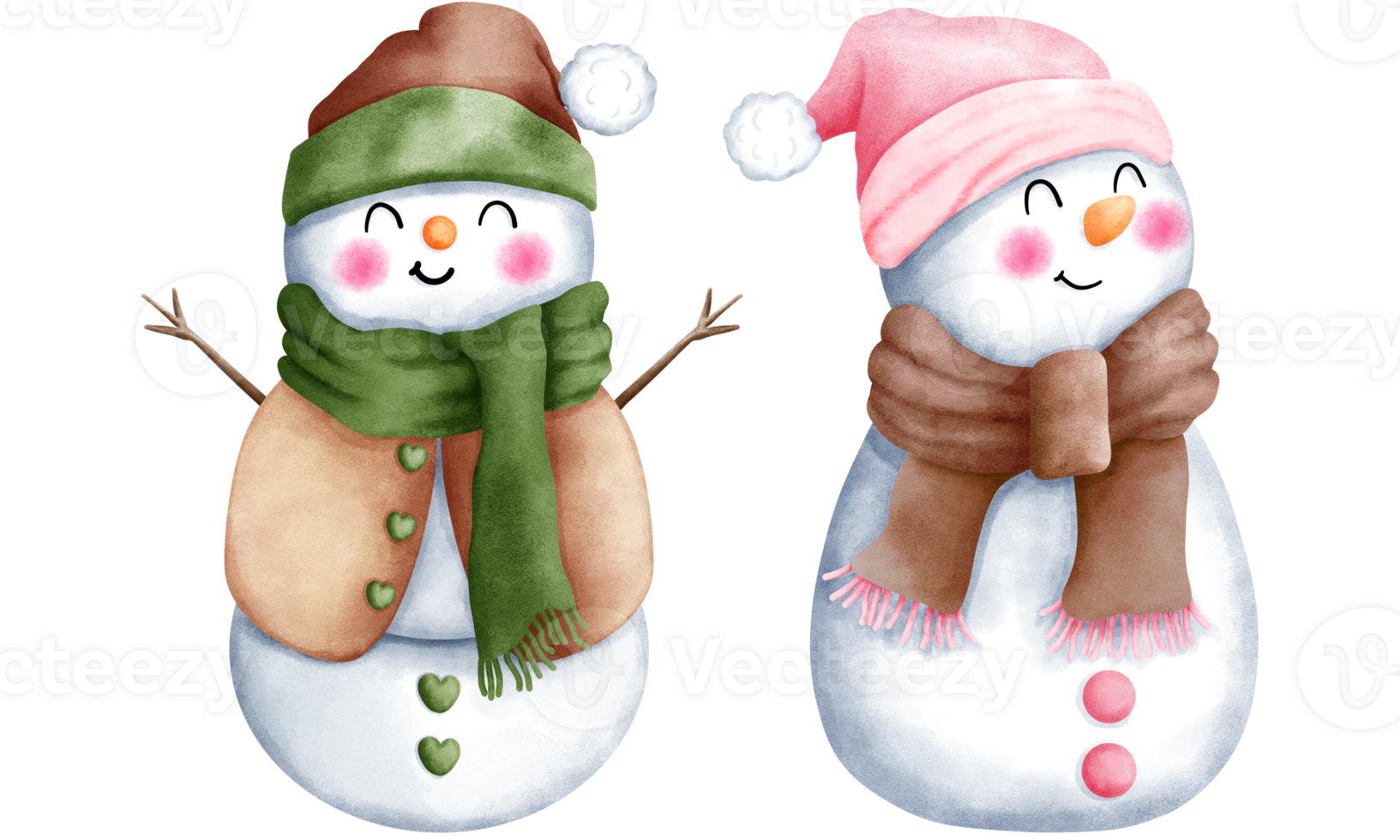 Set Of Watercolor Cute Christmas Snowman With Winter Costume Illustrationcute Winter Snowman