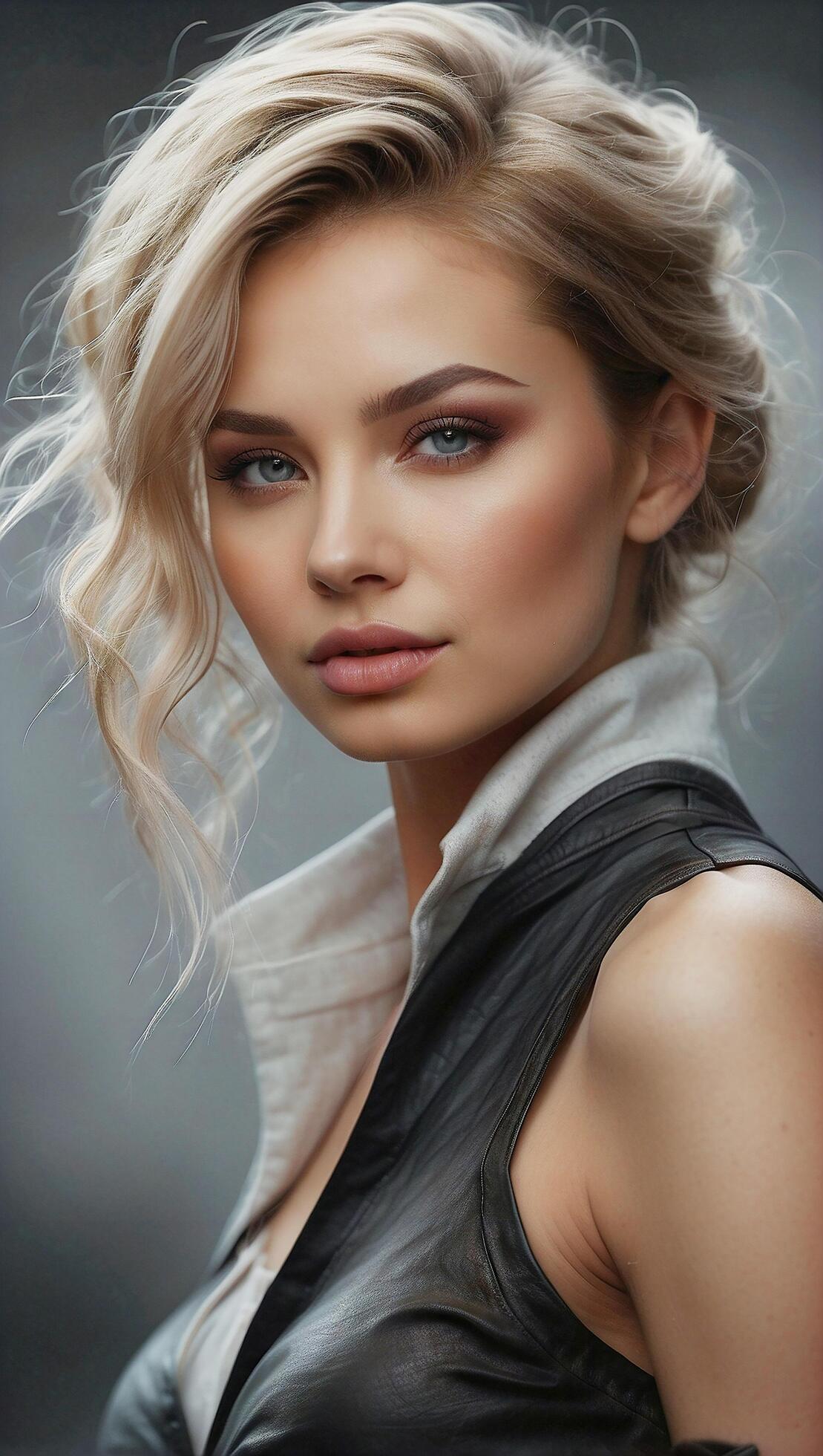 AI generated Portrait of beautiful woman brunette on color background ...