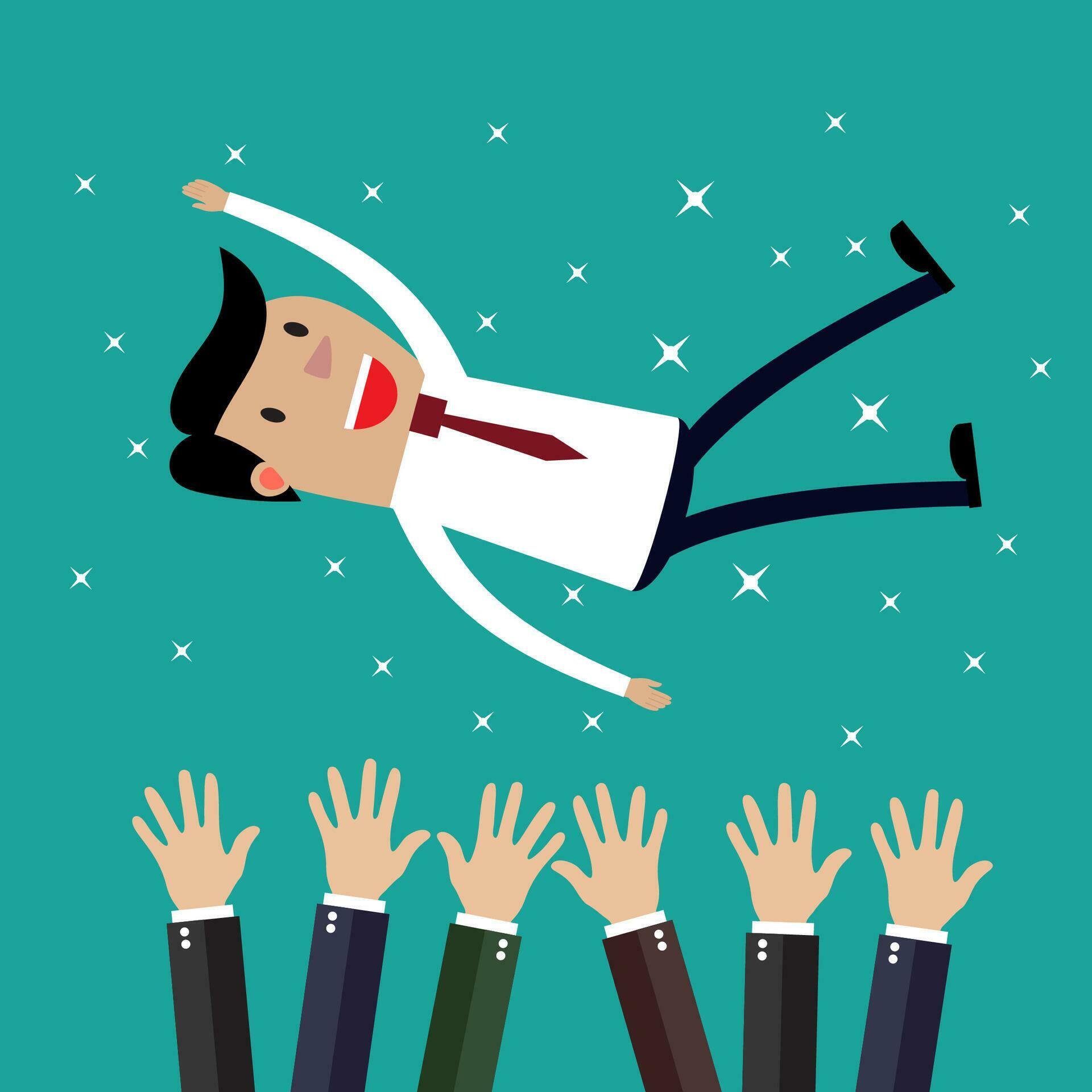 Businessman Get Thrown Into The Air By Coworkers 36141579 Vector Art At