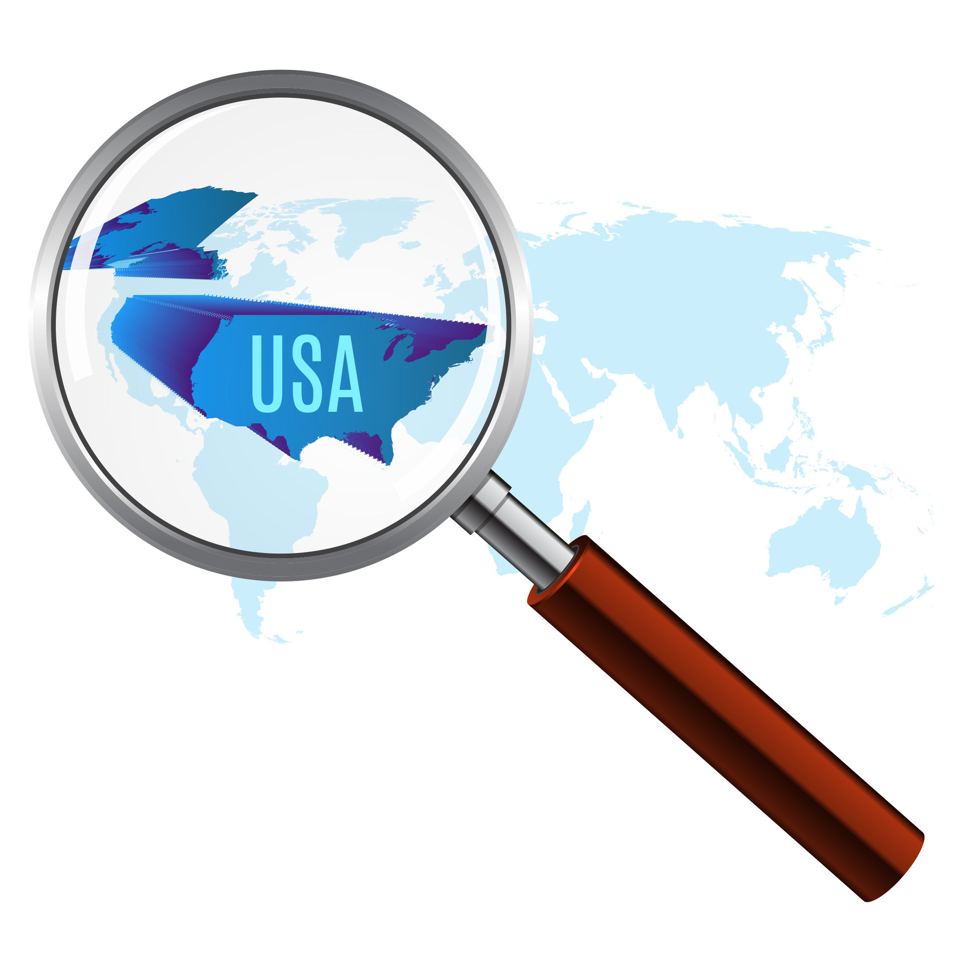 mundo mapa con Estados Unidos magnificado por lupa 36142090 Vector en ...