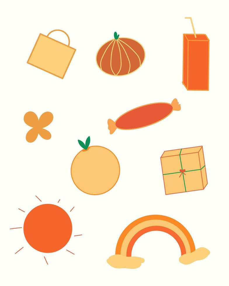 Colorful set of orange color objects illustration 36145645 Vector Art ...